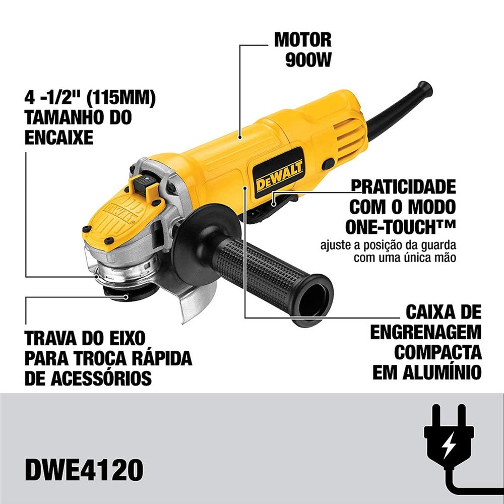 Esmerilhadeira Angular 4 1 2 Pol 115mm 900W 127V Broketto Materiais
