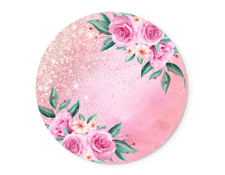 Painel Redondo Abre Fácil Pegue Monte Gratidão Flores Rosa ESTAMPARIA NET
