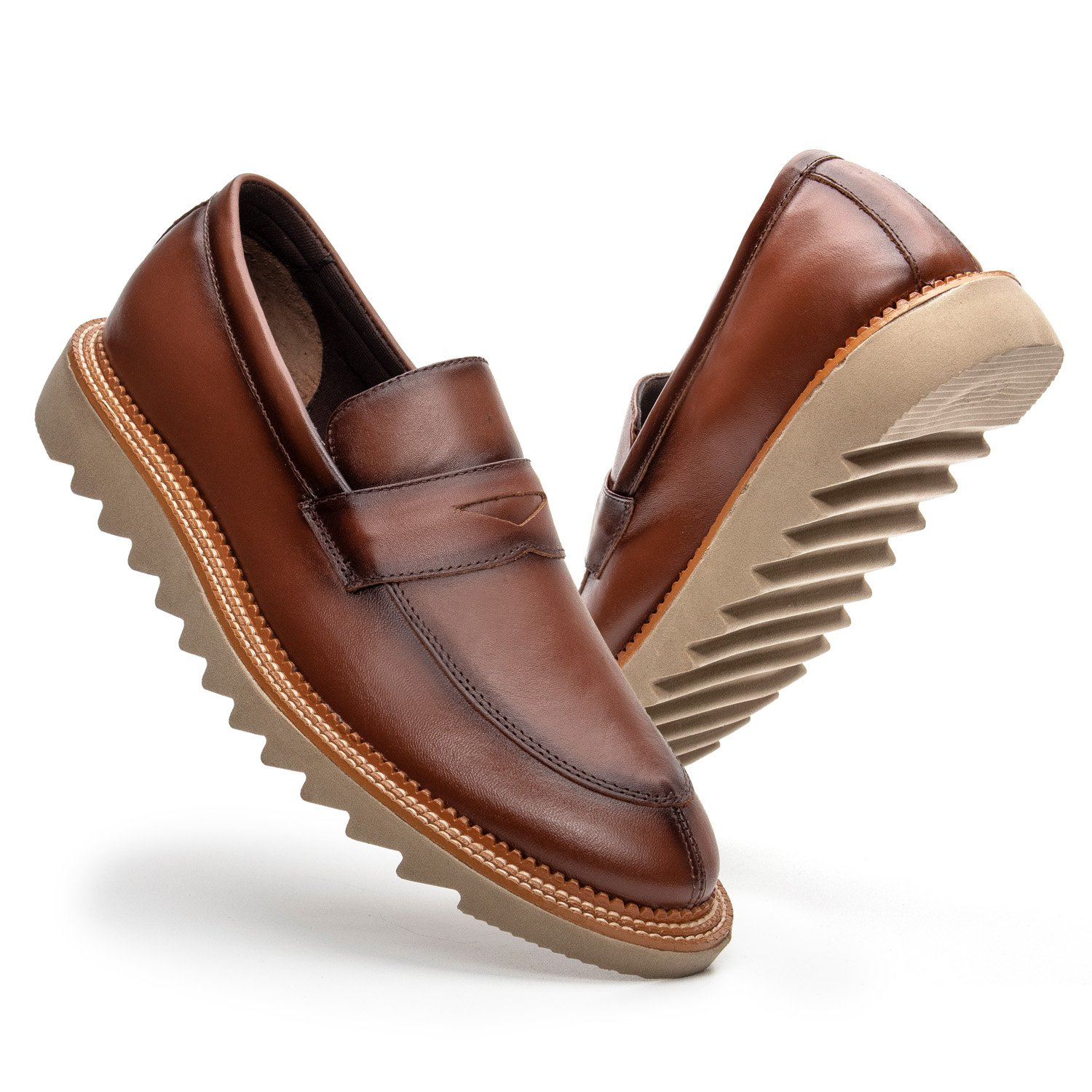 Mocassim Loafer Tratorado Masculino Couro Legitimo Premium - Avelã ...