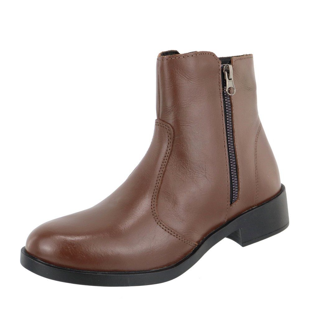 Bota Minimal Couro Cano Curto Detalhe Zíper Chocolate | Agnes Veronez