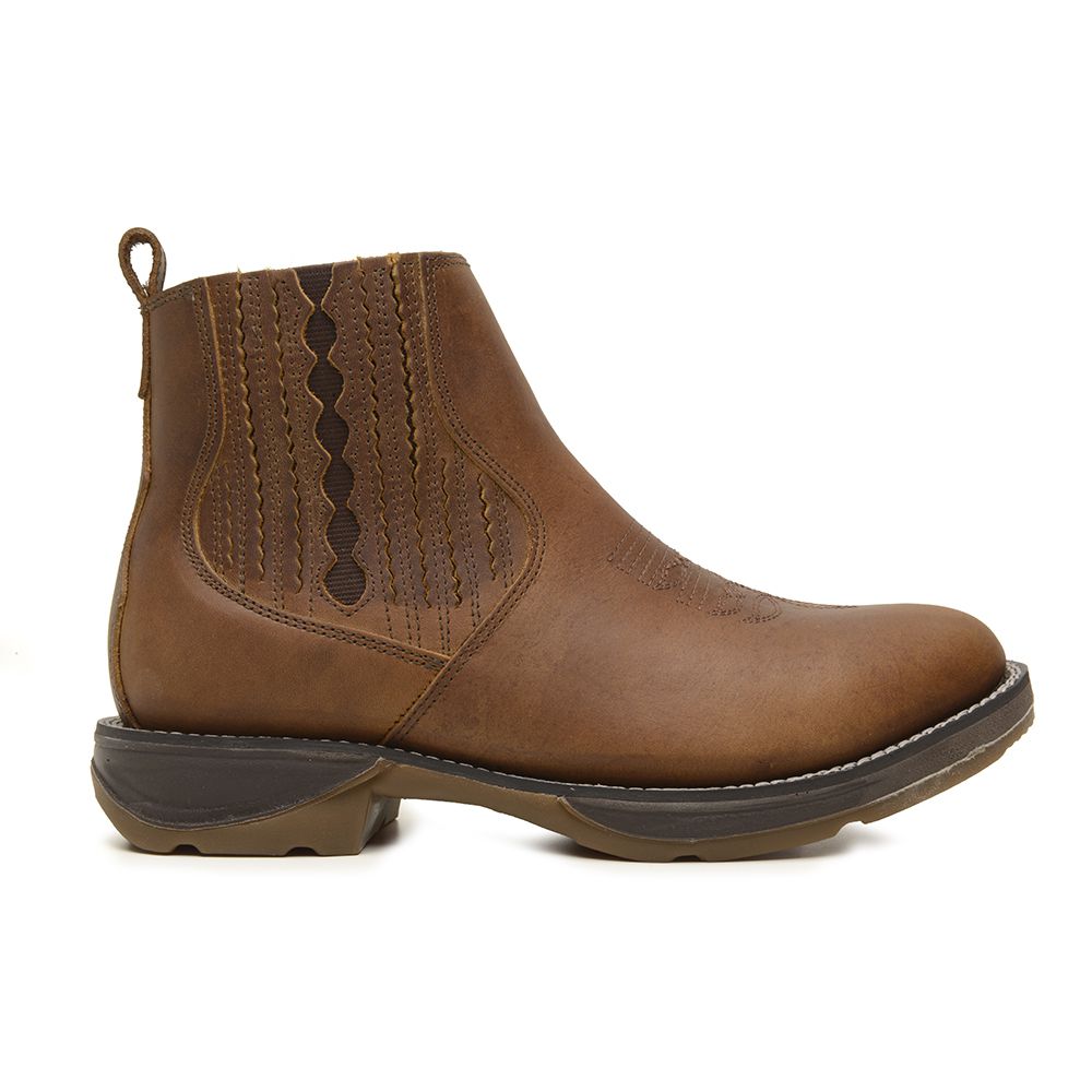BOTA TEXANA ANATÔMICA COURO RÚSTICO FOSCO CARAMELO BICO REDONDO ...