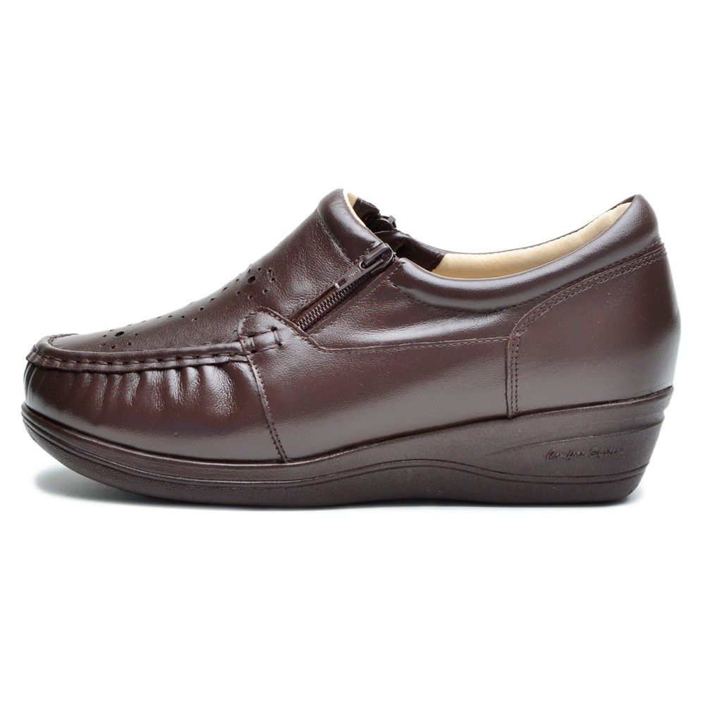 Mocassim Café com Zíper | AMANDA FLEX