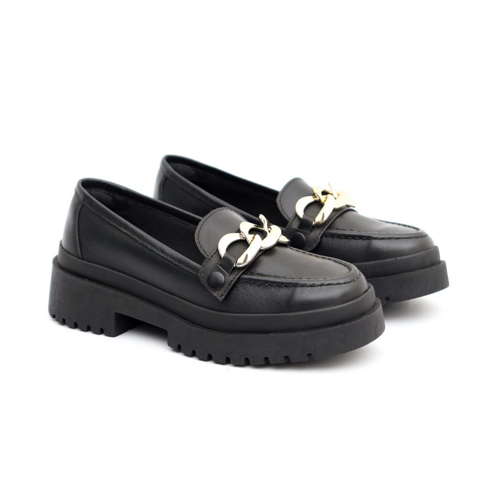 Mocassim Feminino em Couro Preto Com Fivela 2 | Arietto