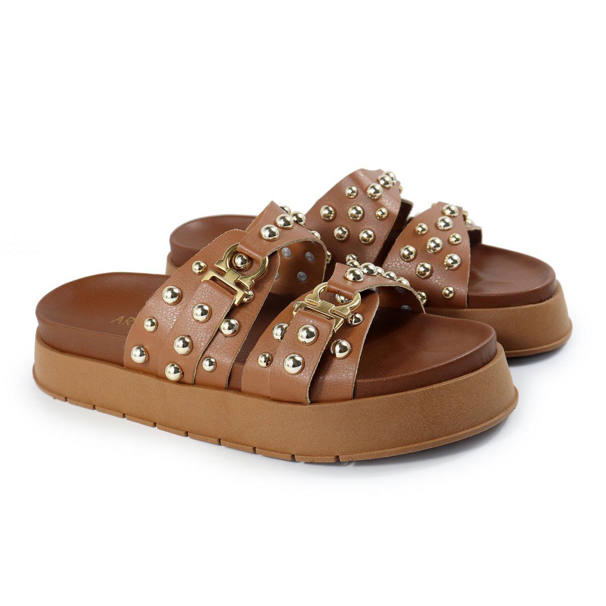 Papete Feminina Beatriz Sola Alta Duas Tiras Caramelo | Arietto