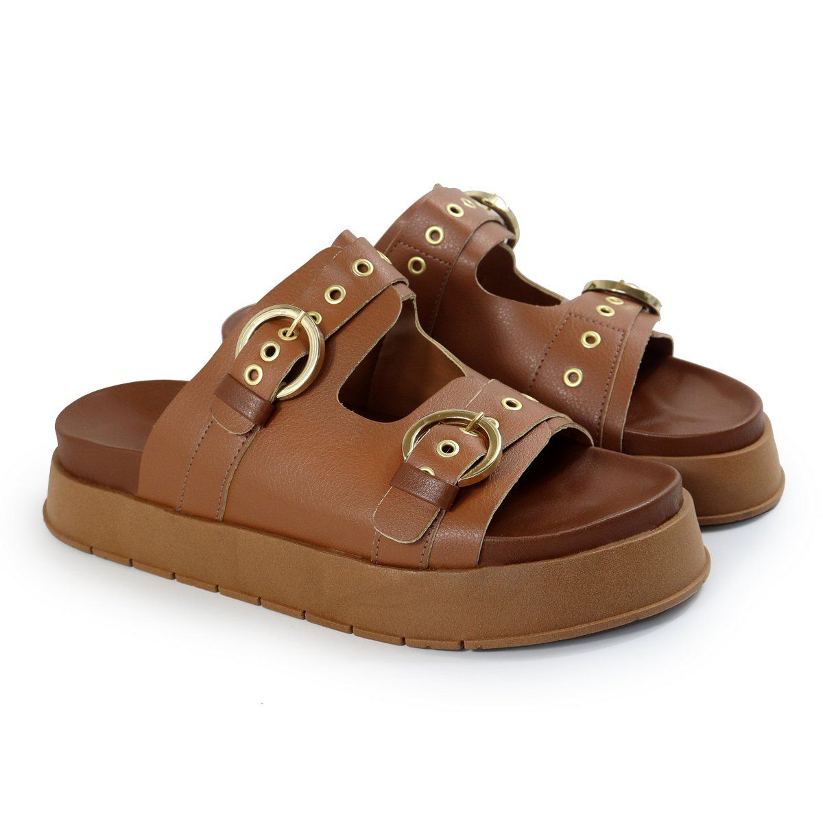 Papete Feminina Vitoria Duas Tiras Sola Alta Caramelo | Arietto