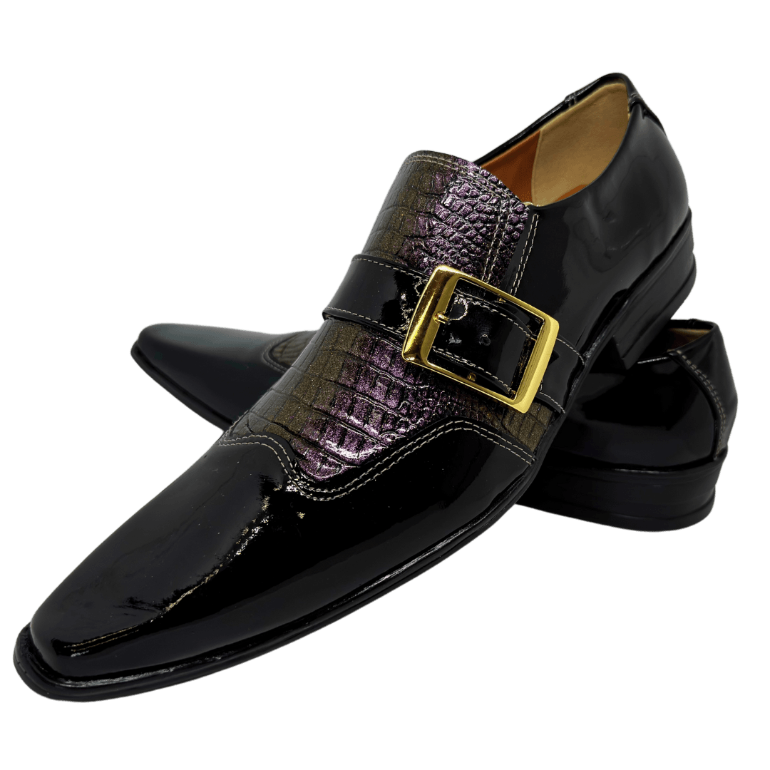 Sapato Italiano Social Couro Preto com Fivela Ref 952 | Art Sapatos