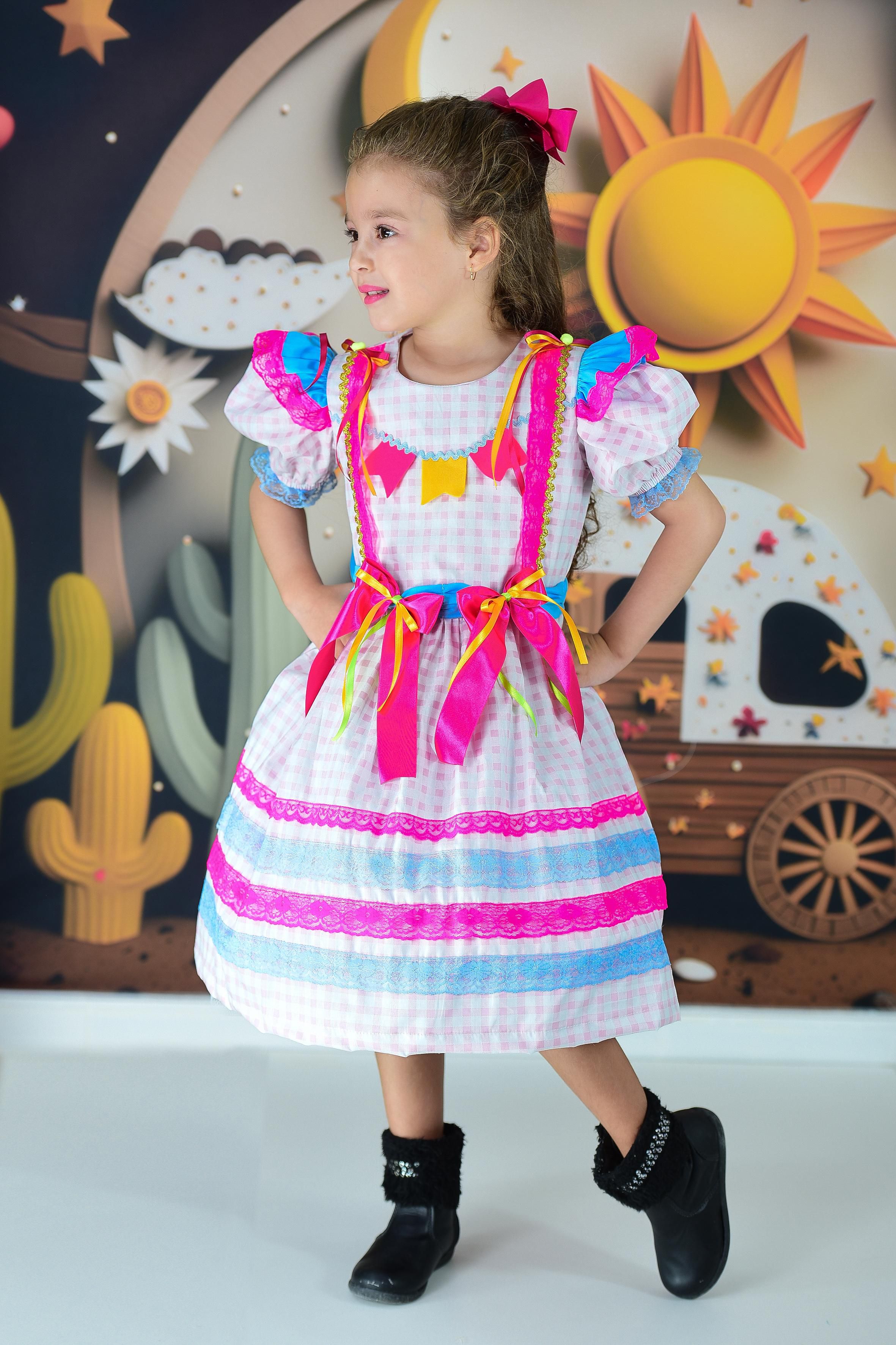Vestido Junino Chica Fulô - rosa | Ateliê NewBaby