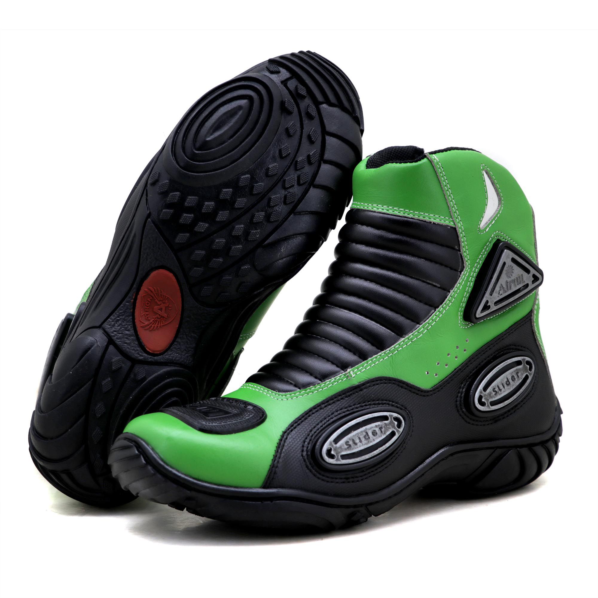 Bota Motociclista Slider Couro Legítimo -298 na cor Verde | Atron Shoes
