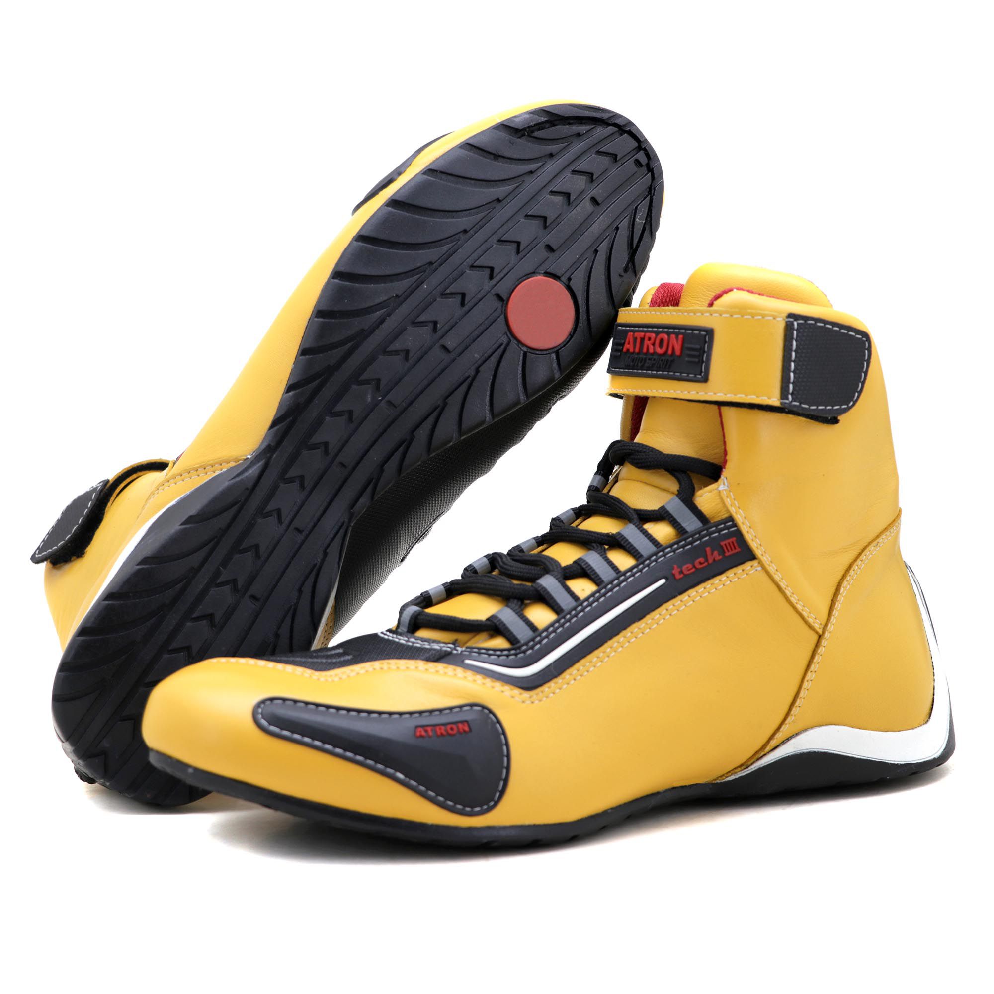 Tênis motociclista cano alto em couro legítimo nas cores Amarelo e ...