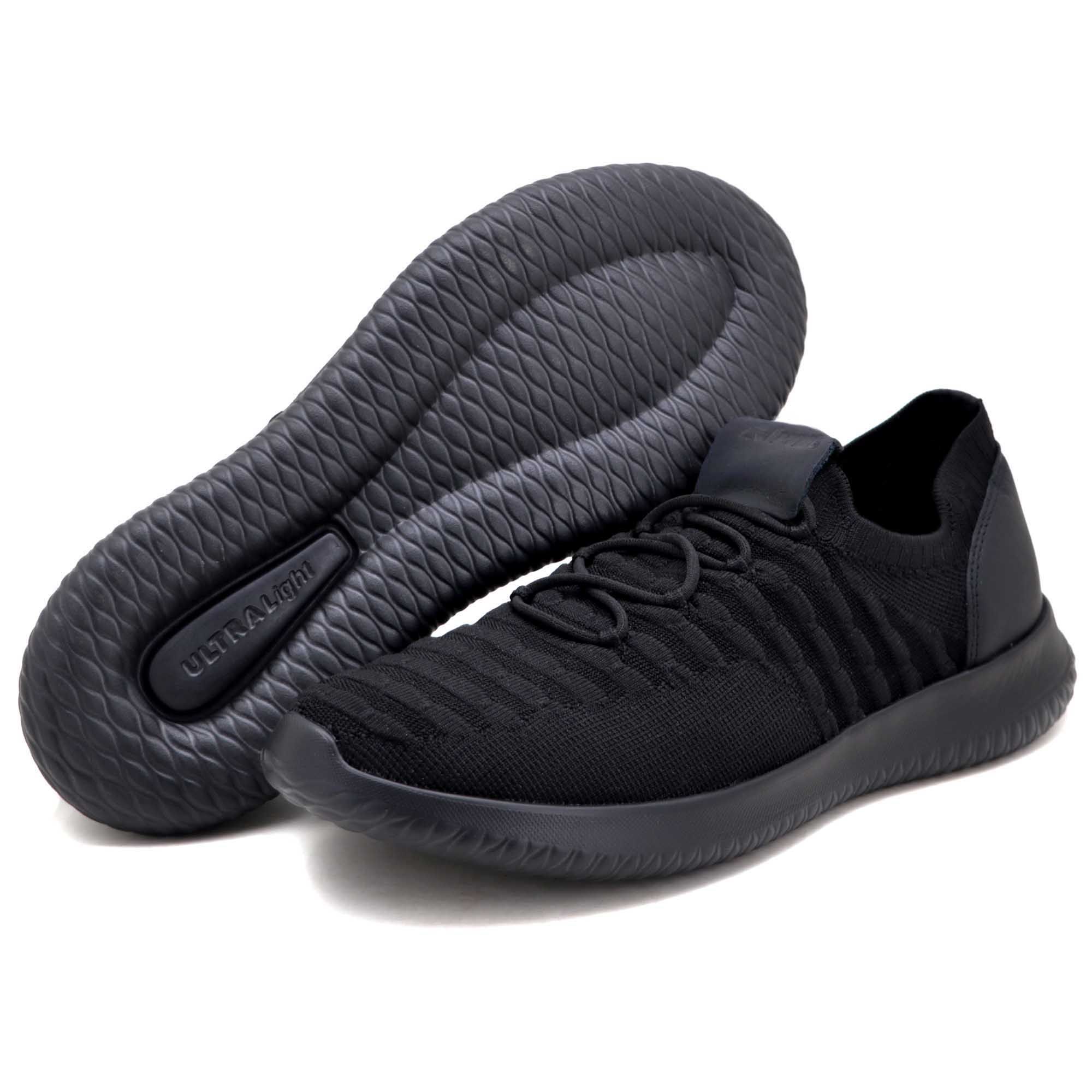 Tênis Knit motociclista masculino forrado em couro | Atron Shoes
