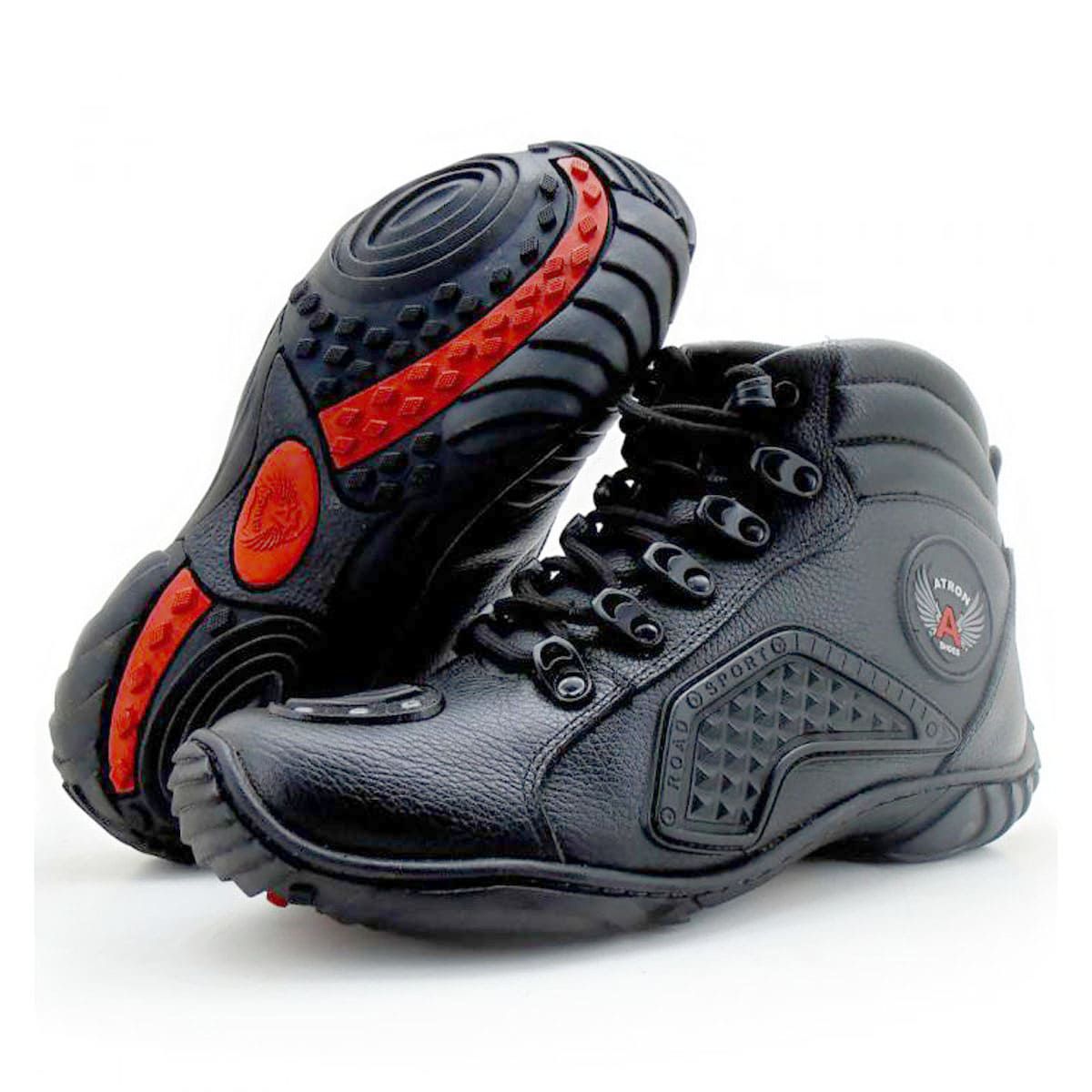 Tênis motociclista em couro na cor preta Atrons Shoes | Atron Shoes