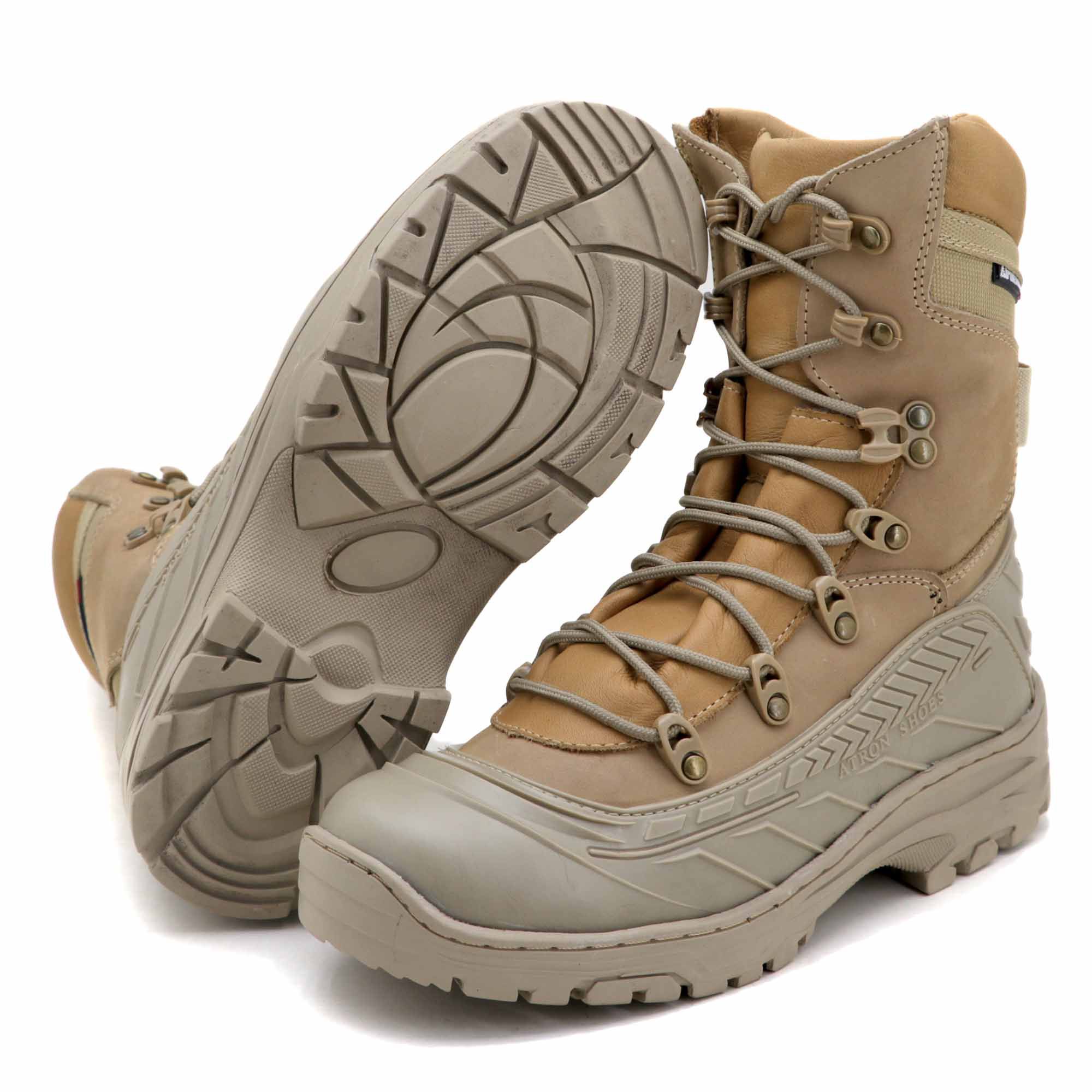 Coturno militar emborrachado em couro legítimo na cor areia 289 | Atron ...