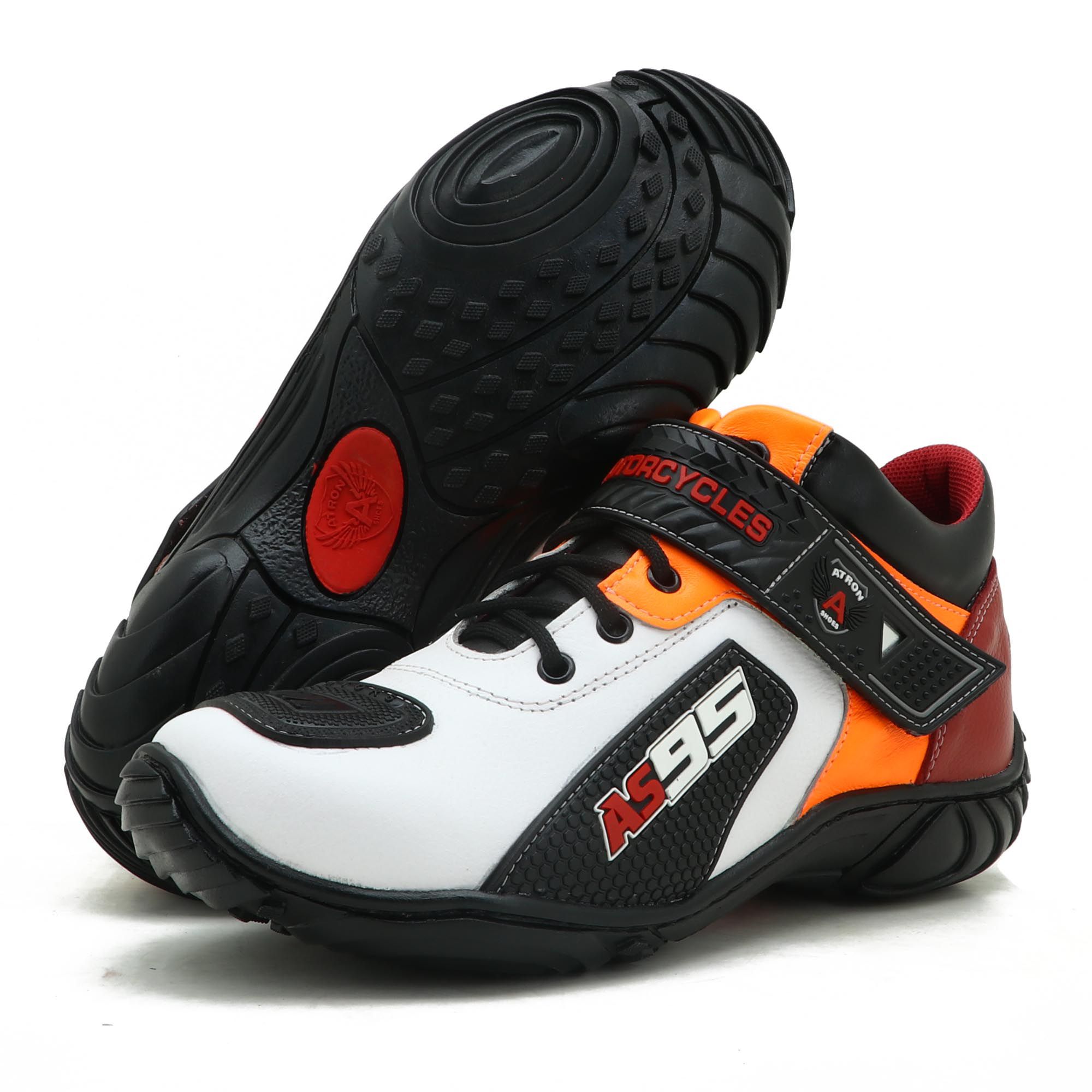 Tênis Motociclista AS95 Em couro legítimo nas cores branco vermelho e ...