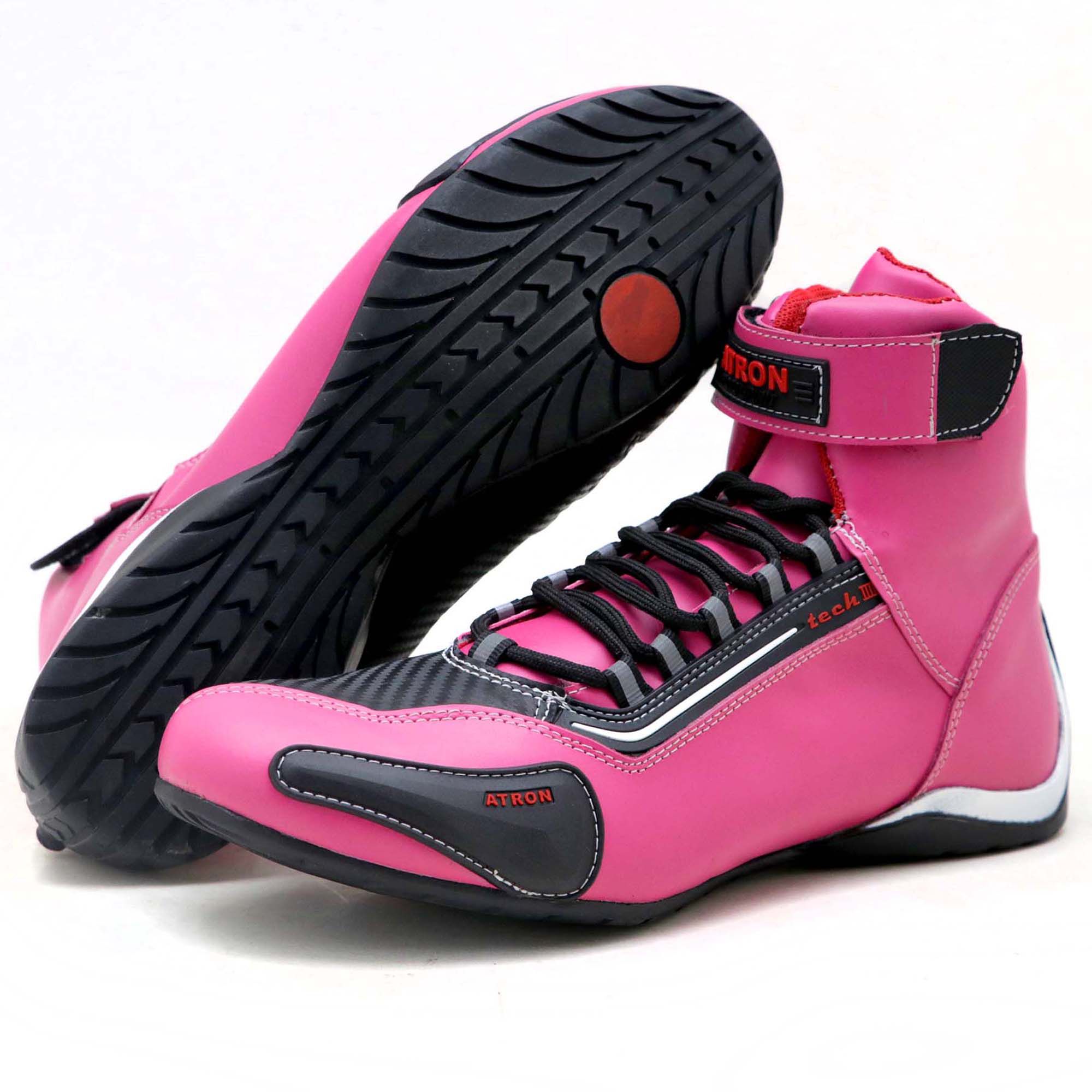 Tênis motociclista cano alto em couro legítimo nas cores pink preto 311 ...