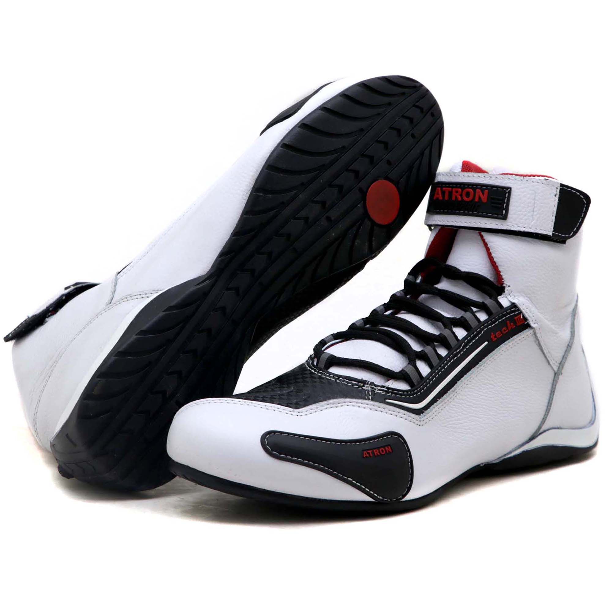 Tênis motociclista cano alto em couro legítimo nas cores branco e preto ...