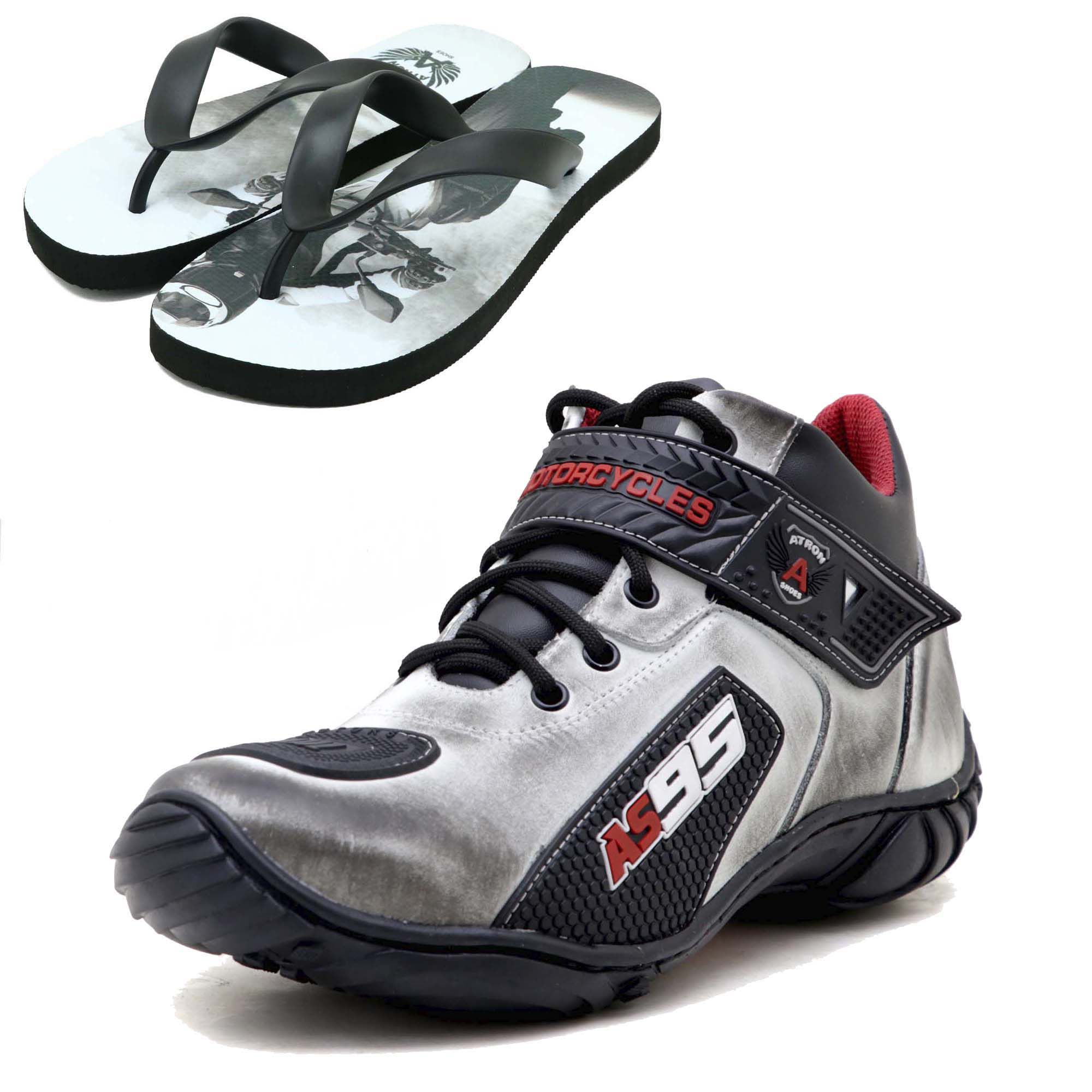 KIT CHINELO TÊNIS PARA MOTOCICLISTA NA COR ASFALTO EM COURO LEGÍTIMO ...