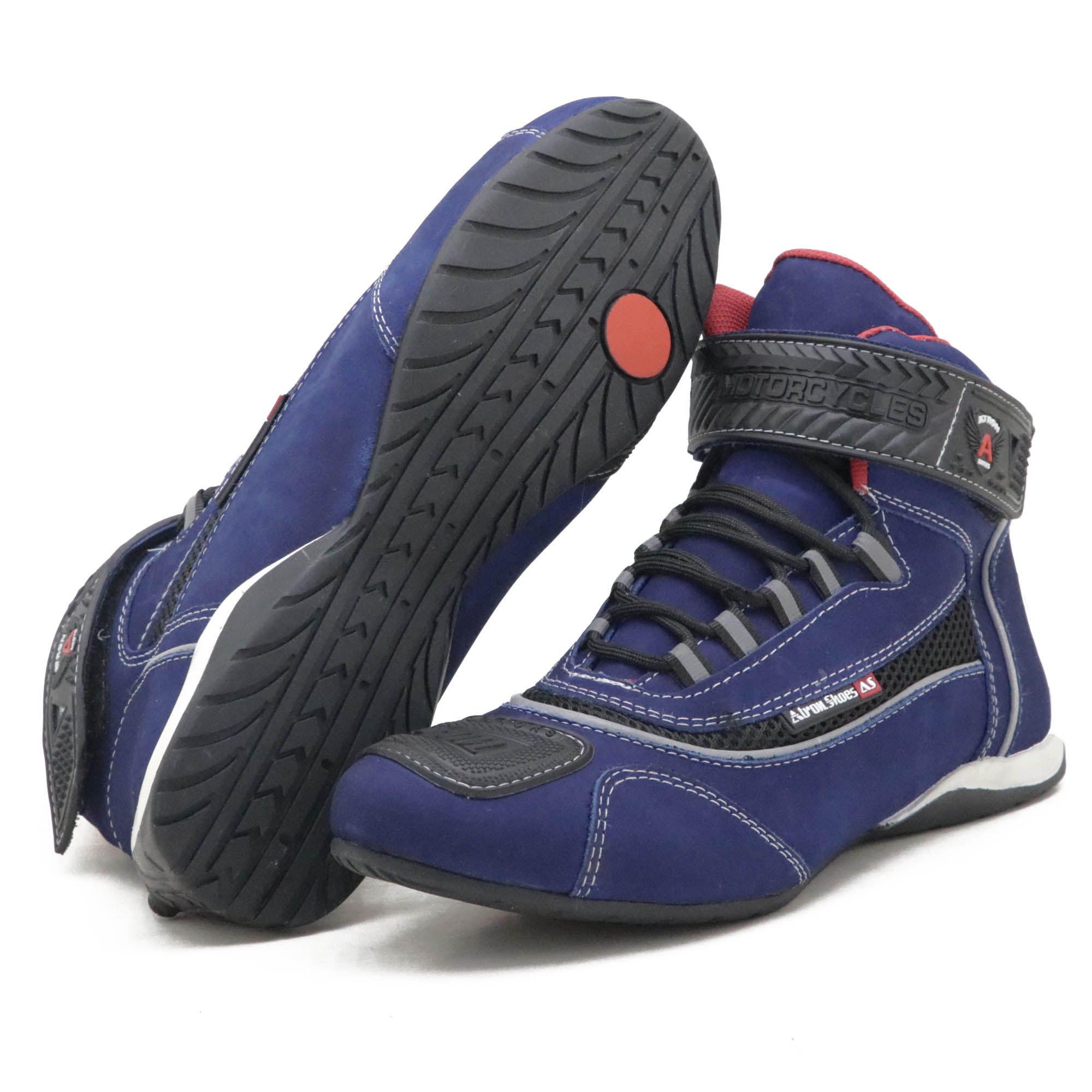 Tênis para motociclista com refletivo de cano alto de couro azul 310 ...