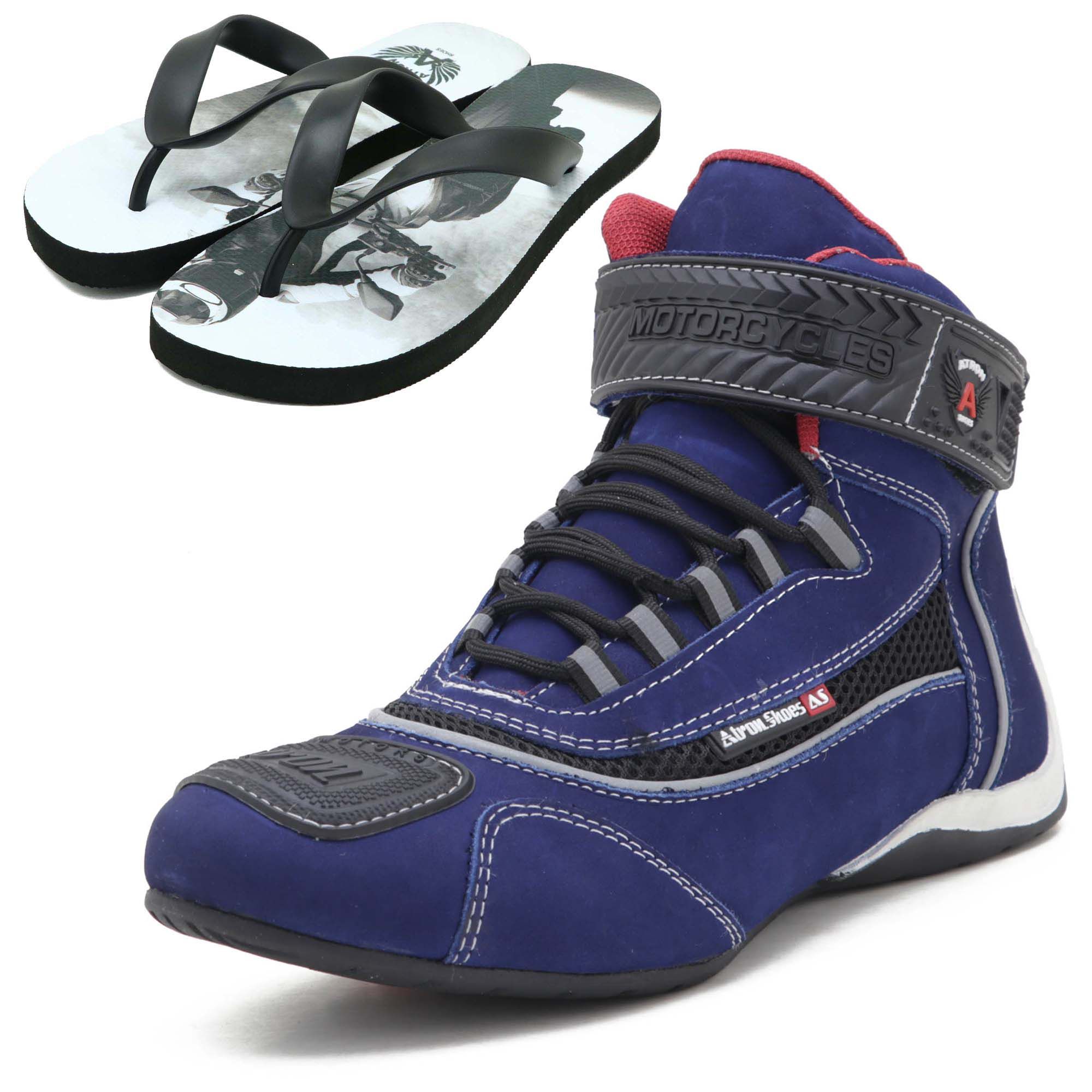 Kit chinelo e Tênis para motociclista com refletivo de cano alto de ...