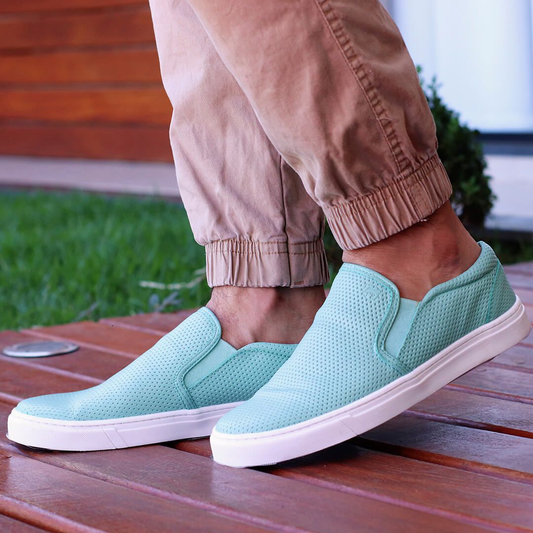 Sapatênis Slip On Couro Verde Menta Forro de Couro Berlutini ...