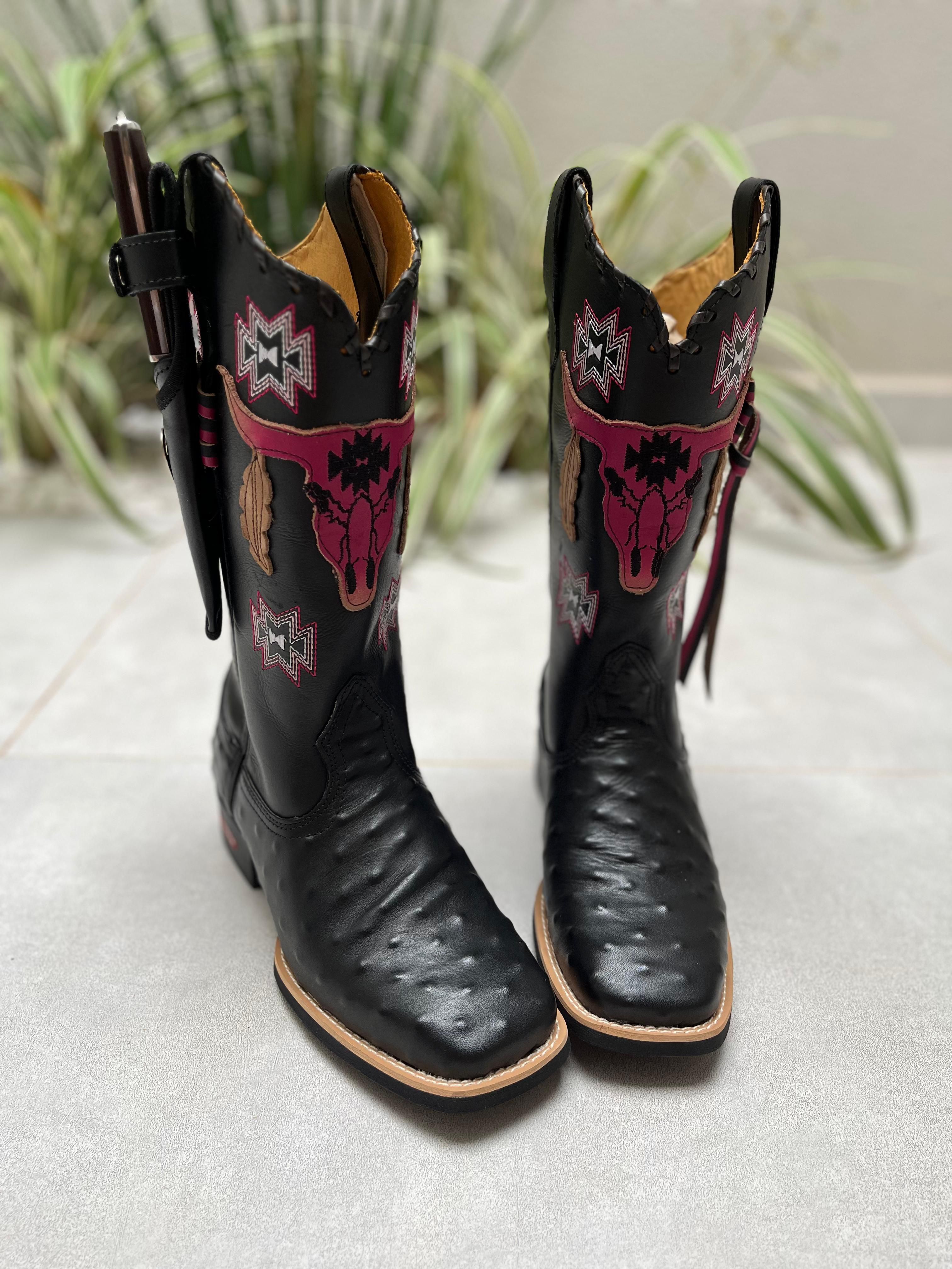 KIT TEXANA TOURO ROSA + BAINHA + FACA | Botas Texanas Bruto