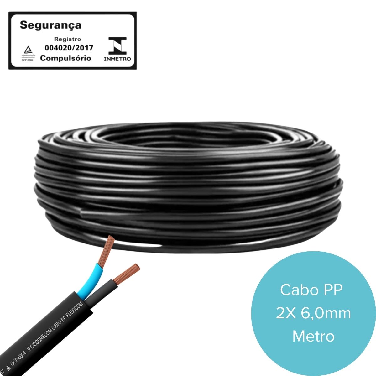 Cabo Fio Flexível PP 2x6,0mm Preto por Metro | Broketto Materiais Elétricos