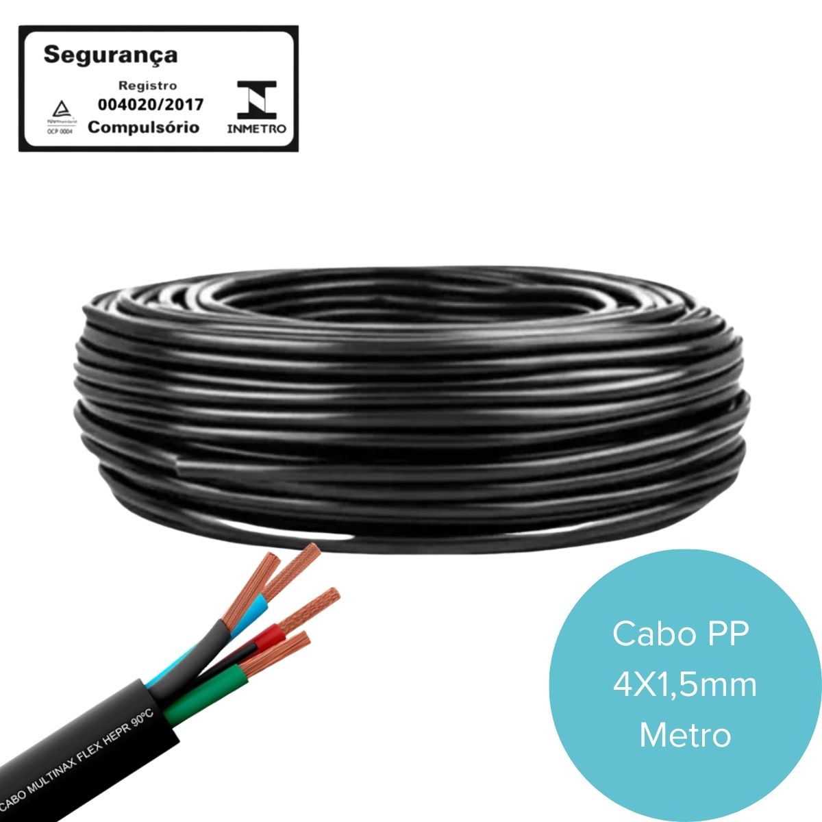 Cabo Fio Flexível PP 4x1,5mm Preto por Metro | Broketto Materiais Elétricos