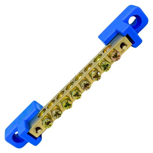 Barramento Neutro Azul 8 Furos Fixo Parafuso | Broketto Materiais Elétricos