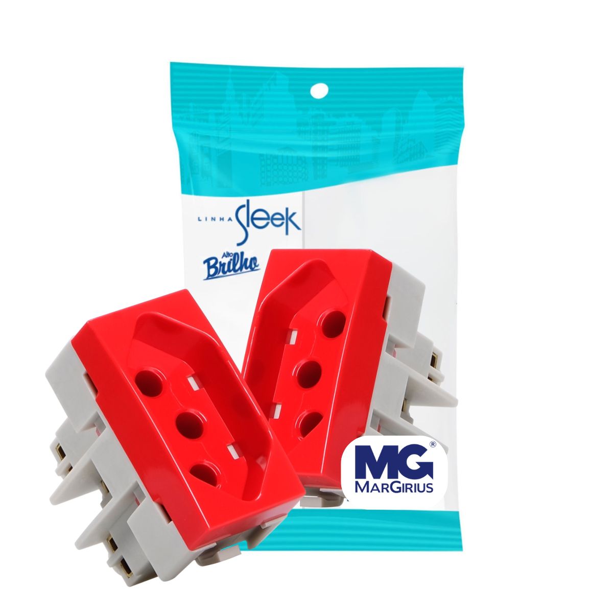 Módulo Tomada 2p+t 20A Vermelho Sleek Margirius | Broketto Materiais Elétricos