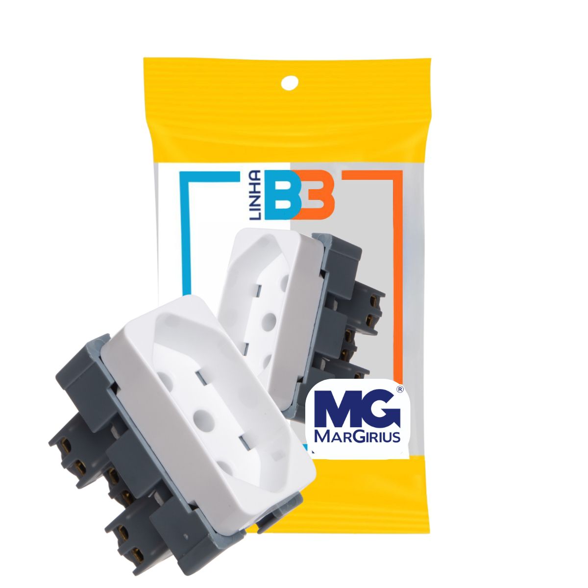 Módulo Tomada 2p+t 10A Branca B3 Margirius | Broketto Materiais Elétricos
