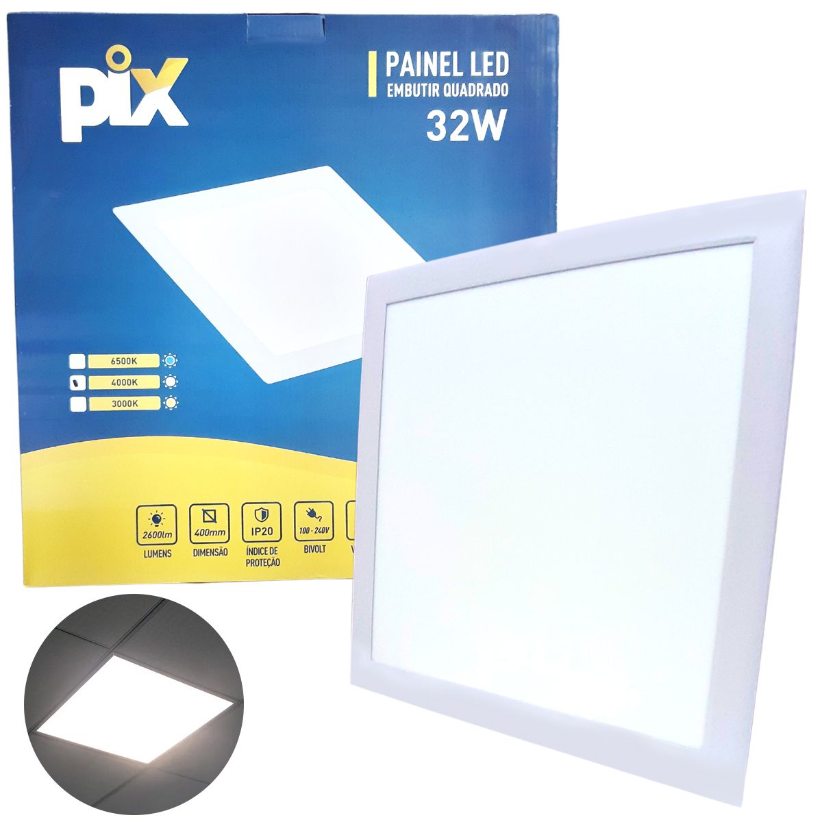 Plafon Led Embutir Quadrado 32W 40x40 Branco Neutro 4000K | Broketto ...