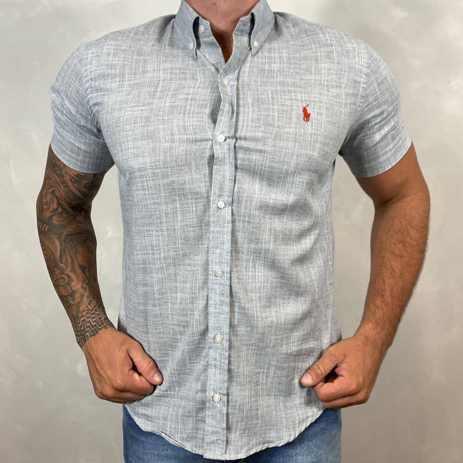 Camisa Manga Curta Linho PRL Cinza | Wizz Clothes