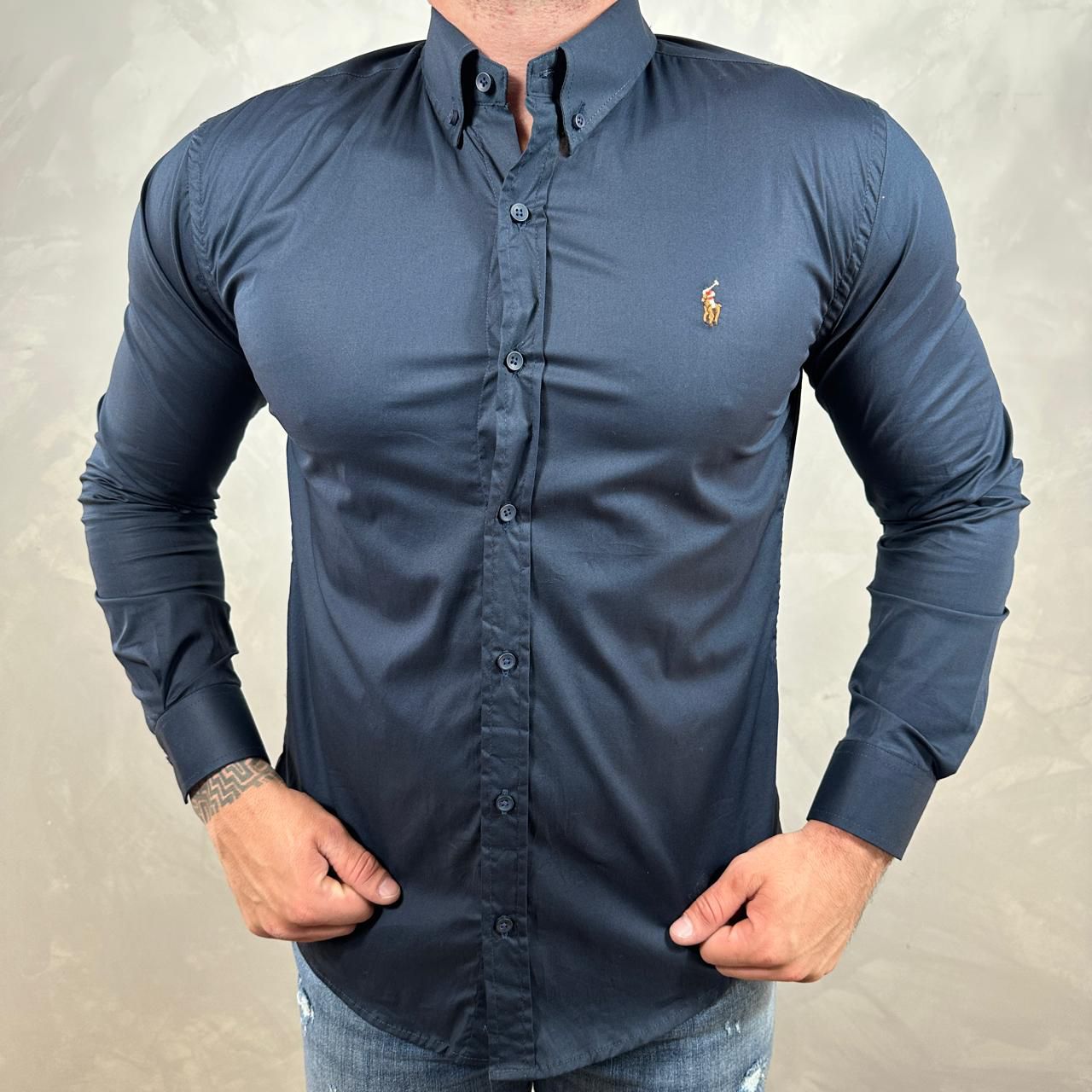 Camisa Manga Longa Prl Azul | DROPA AQUI