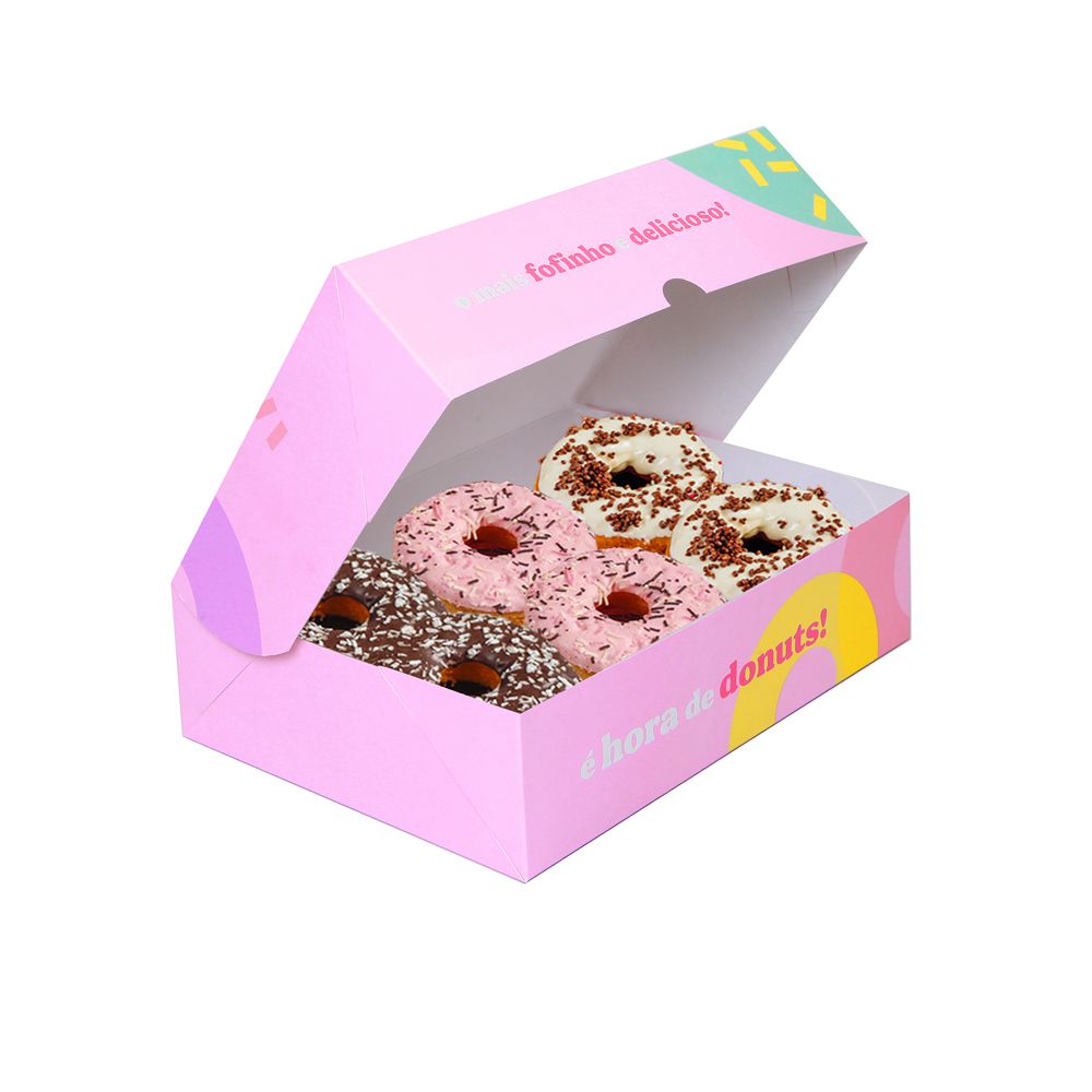 CAIXA DONUTS 6 UND. EXTRA HORA DE DONUTS - 50 UNIDADES | CaixaMix Embalagens