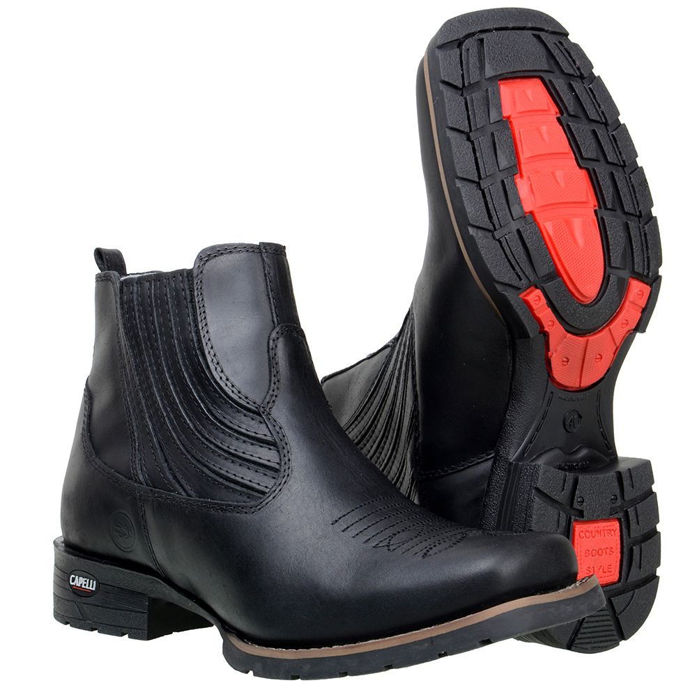 Botina Masculina Em Couro Nobre Cor Preta Bico Quadrado | CAPELLI BOOTS