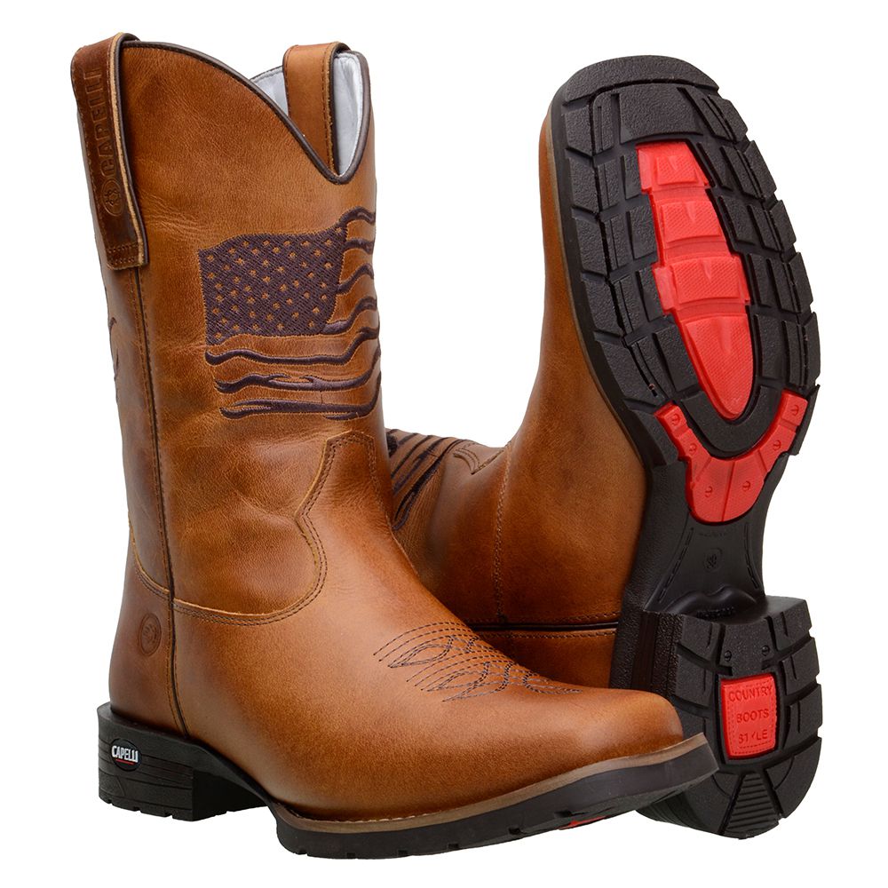 Bota Texana Masculina Marrom de Couro Com Solado Texas | CAPELLI BOOTS