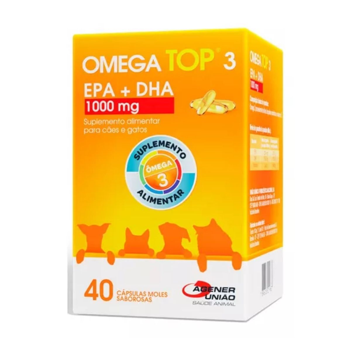Omega Top 3 C 40 Cáp. Moles Saborosas 1000mg P/ Cães E Gatos | Casa Anzai