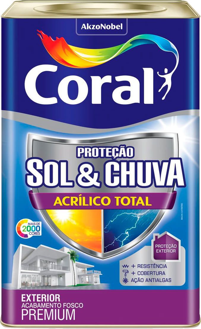 TINTA ACRÍLICA FOSCO SOL E CHUVA 18L CORAL | Casa do Viana