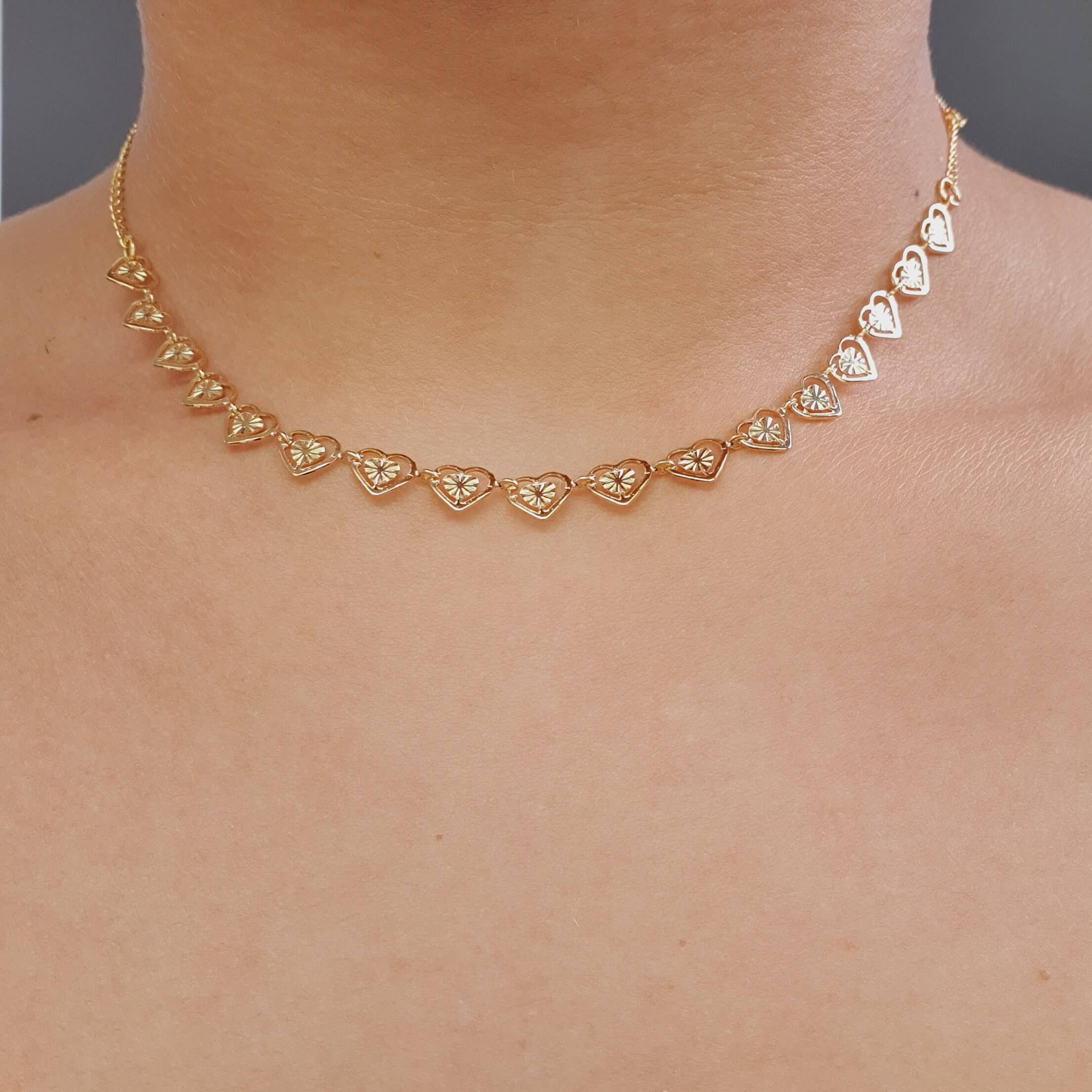 Colar Folheado A Ouro 18K Coração Detalhado - Chérie Bijoux