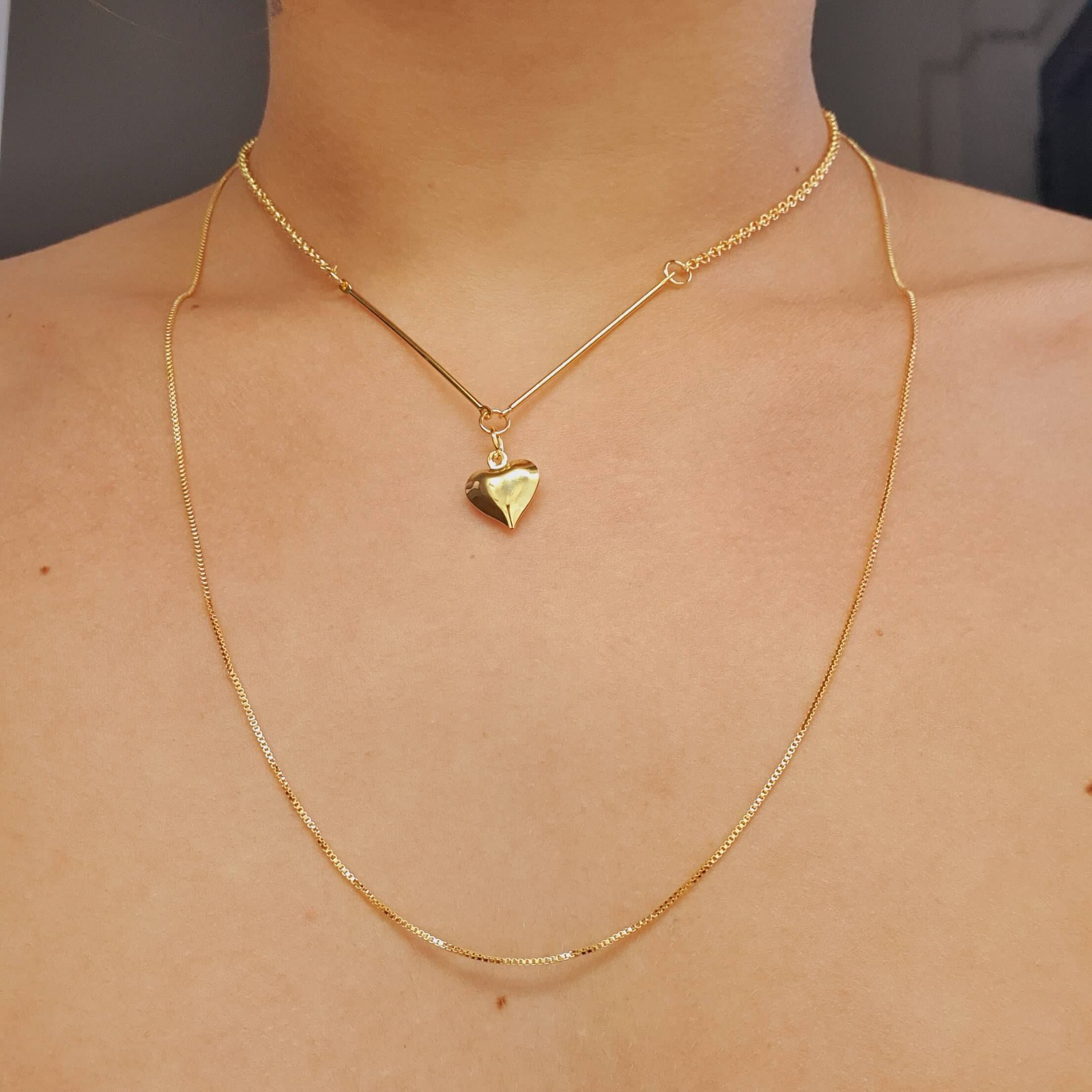 Colar Duplo Folheado A Ouro 18K Coração - Chérie Bijoux
