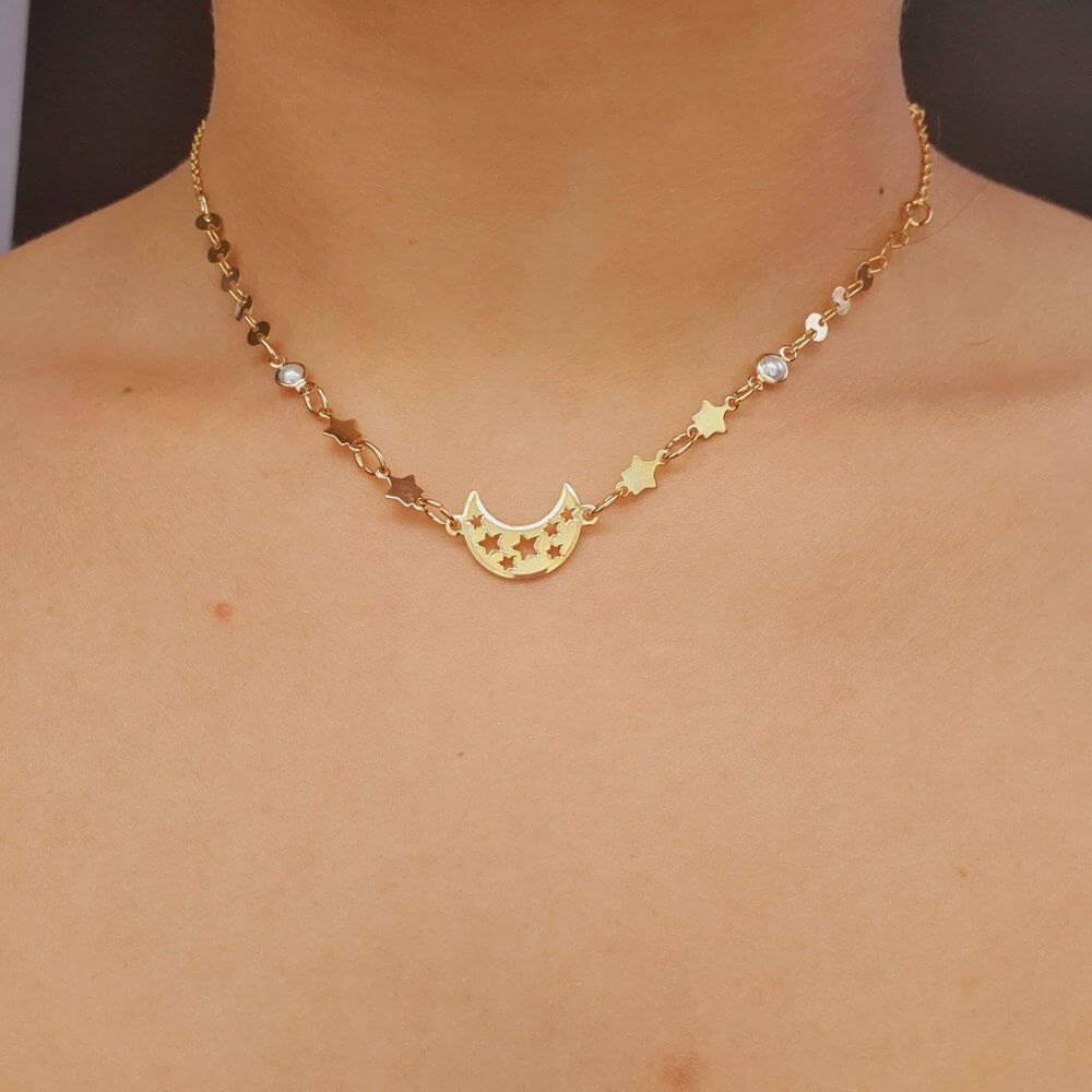 Colar Folheado A Ouro 18K Lua - Chérie Bijoux