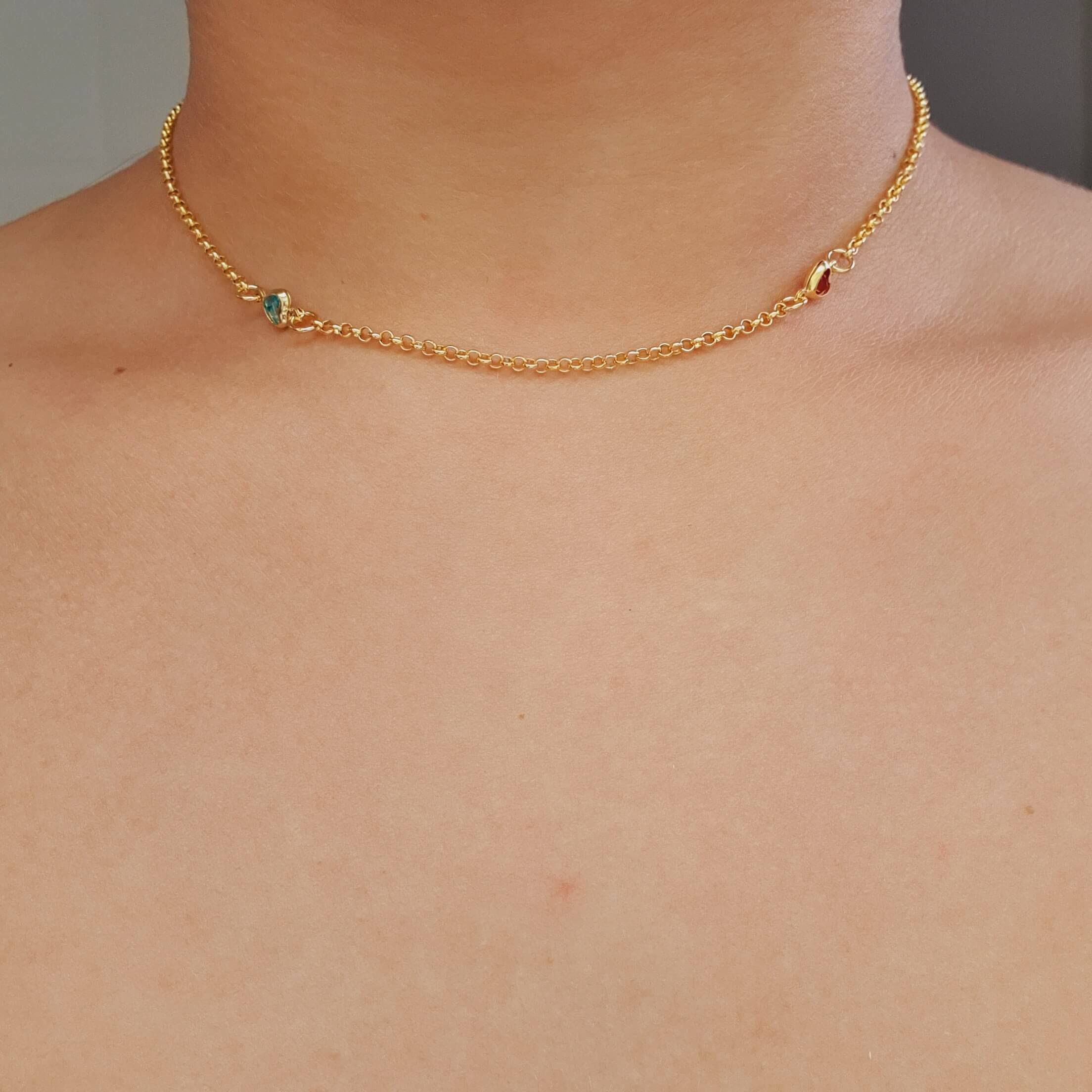 Colar Folheado A Ouro 18k Coração Colorido - Chérie Bijoux