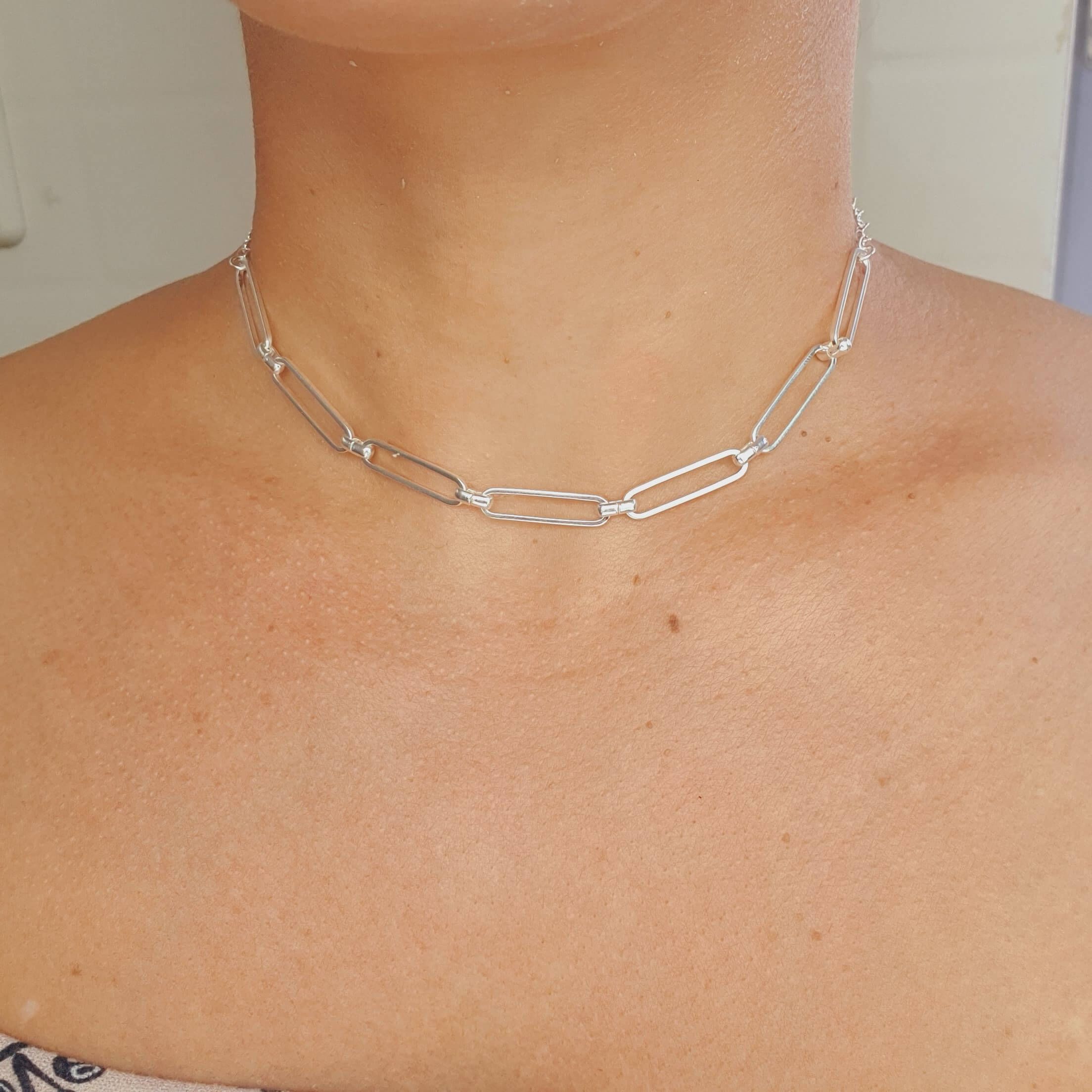 Colar Folheado A Prata 925 Retângulos - Chérie Bijoux