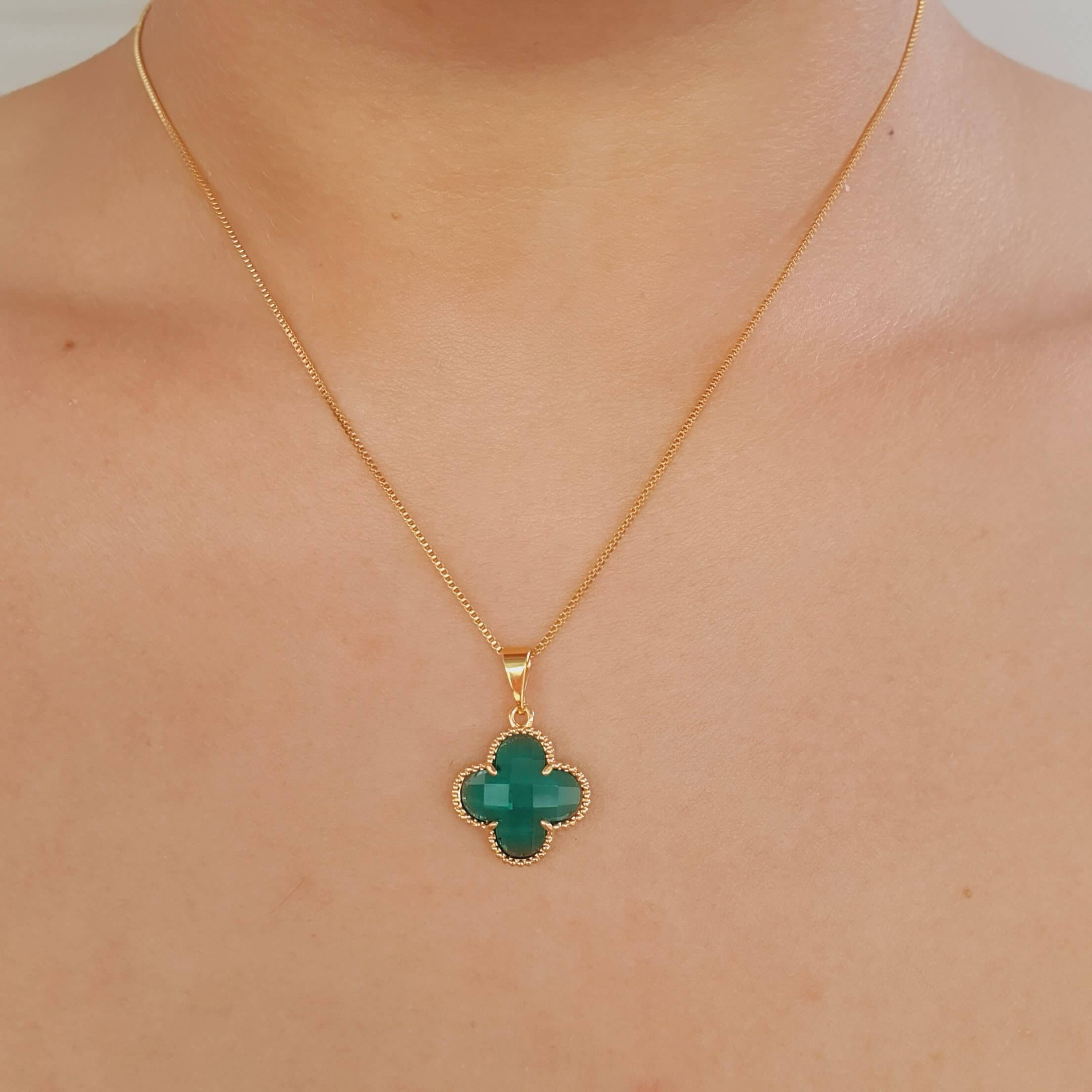 Colar Folheado A Ouro 18K Virginia Verde - Chérie Bijoux