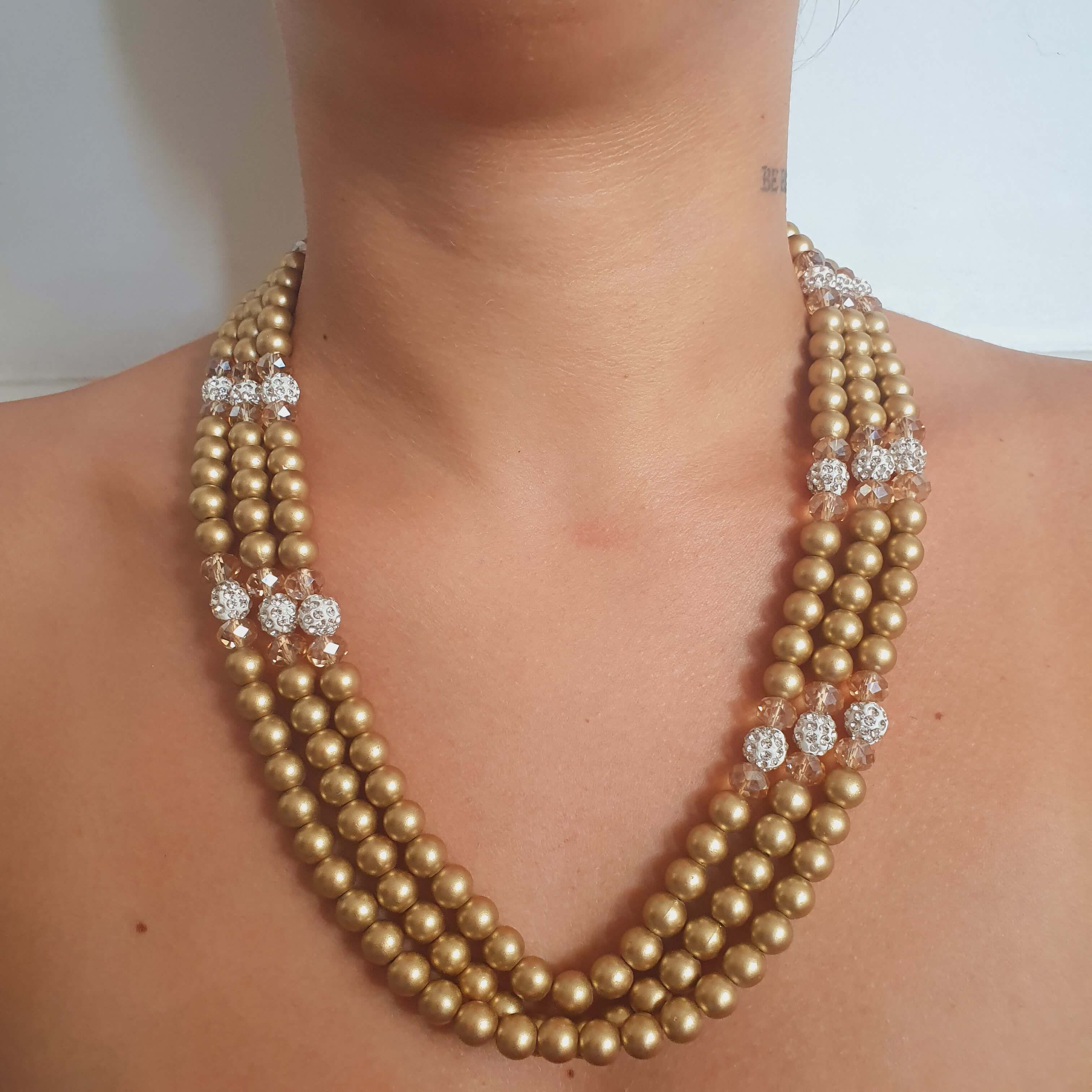 Colar Triplo Esferas Champanhe - Chérie Bijoux