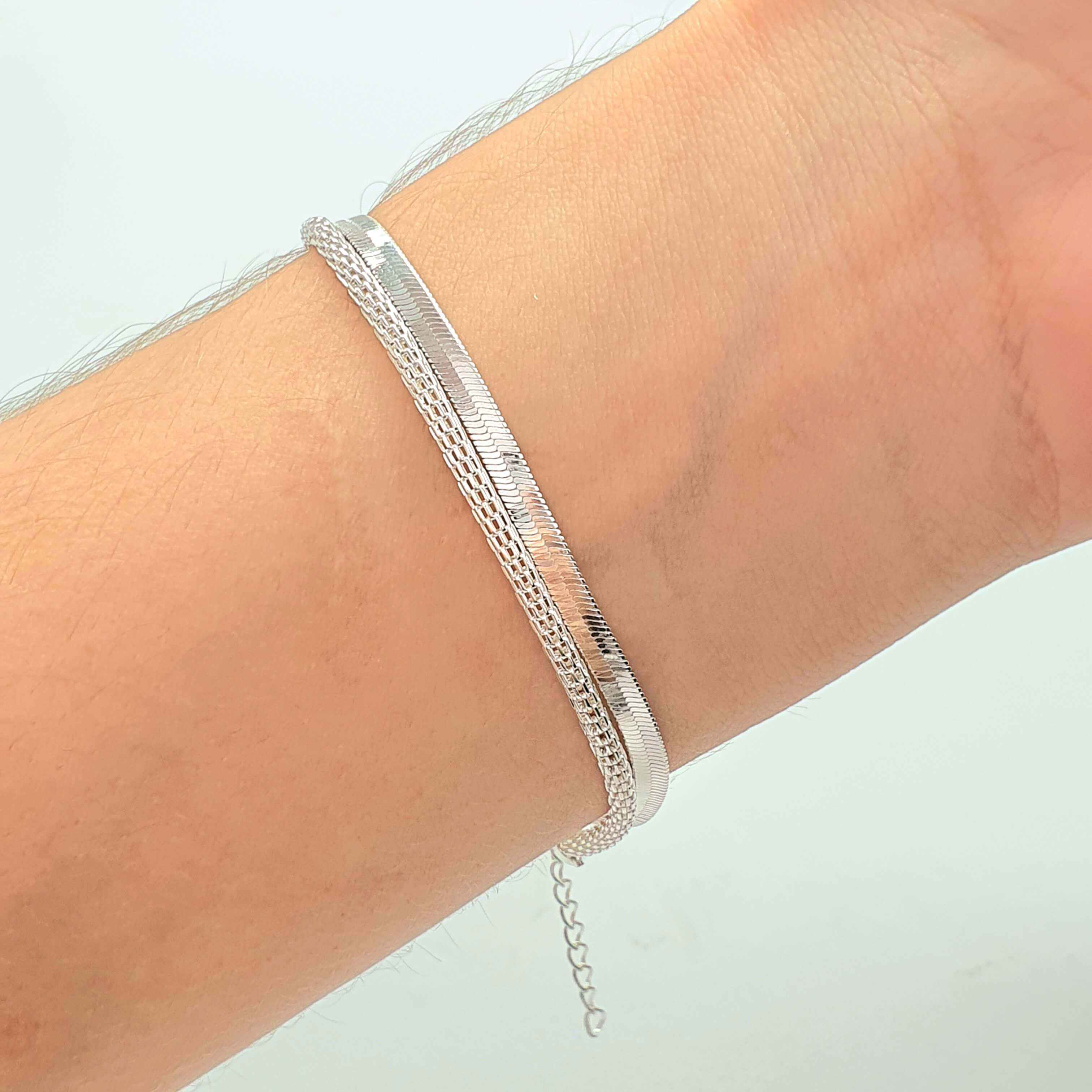 Pulseira Dupla Folheada A Prata 925 Laminada - Chérie Bijoux
