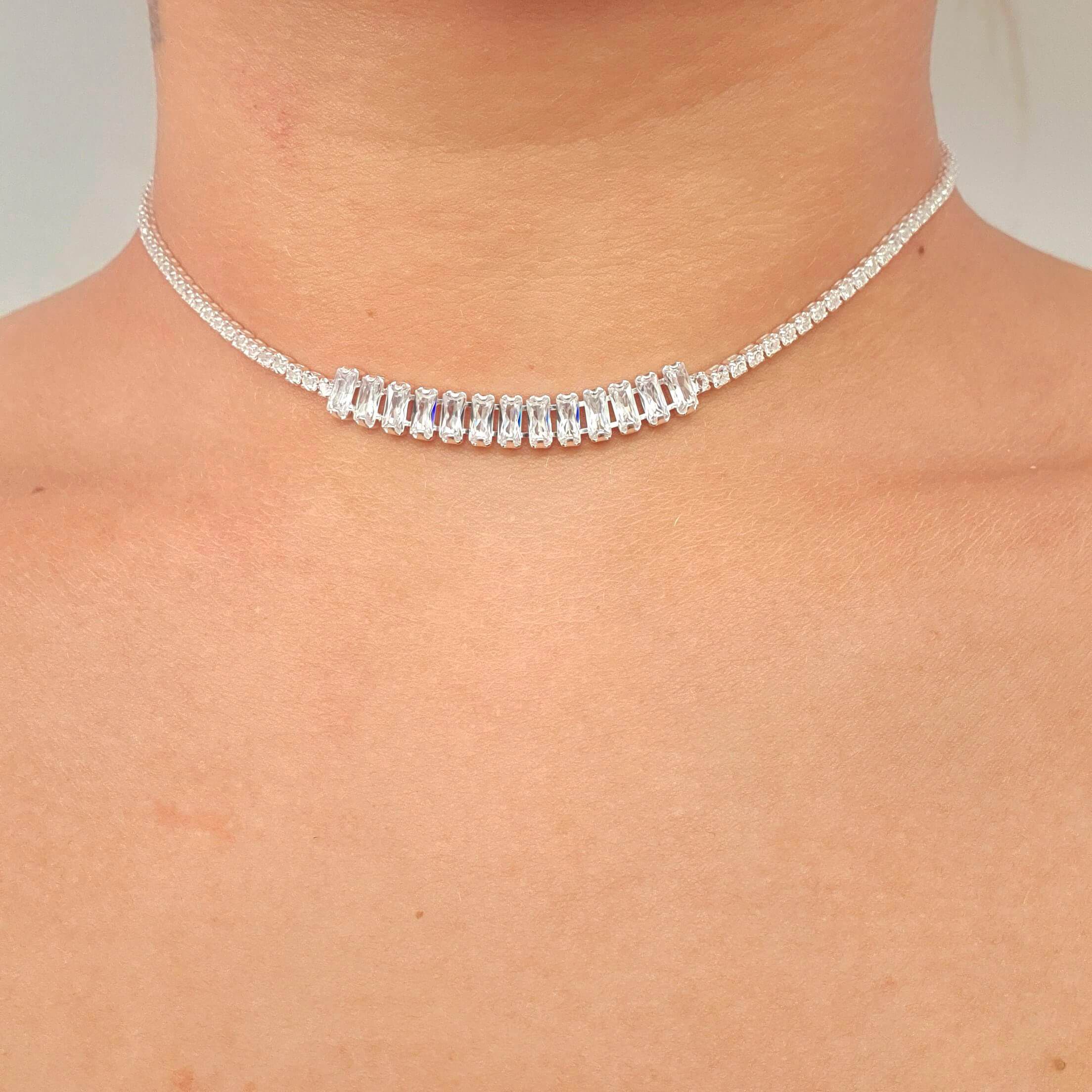 Colar Folheado A Prata 925 Com Zircônia Detalhado - Chérie Bijoux