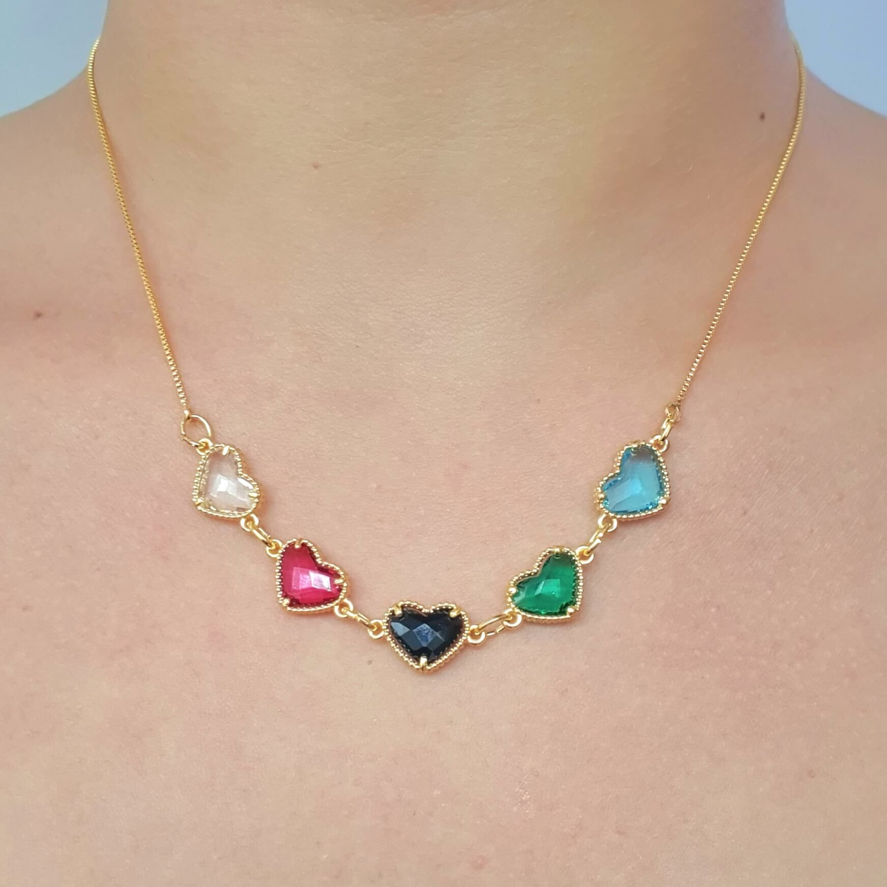 Colar Folheado a Ouro 18K Coração Colorido - Chérie Bijoux