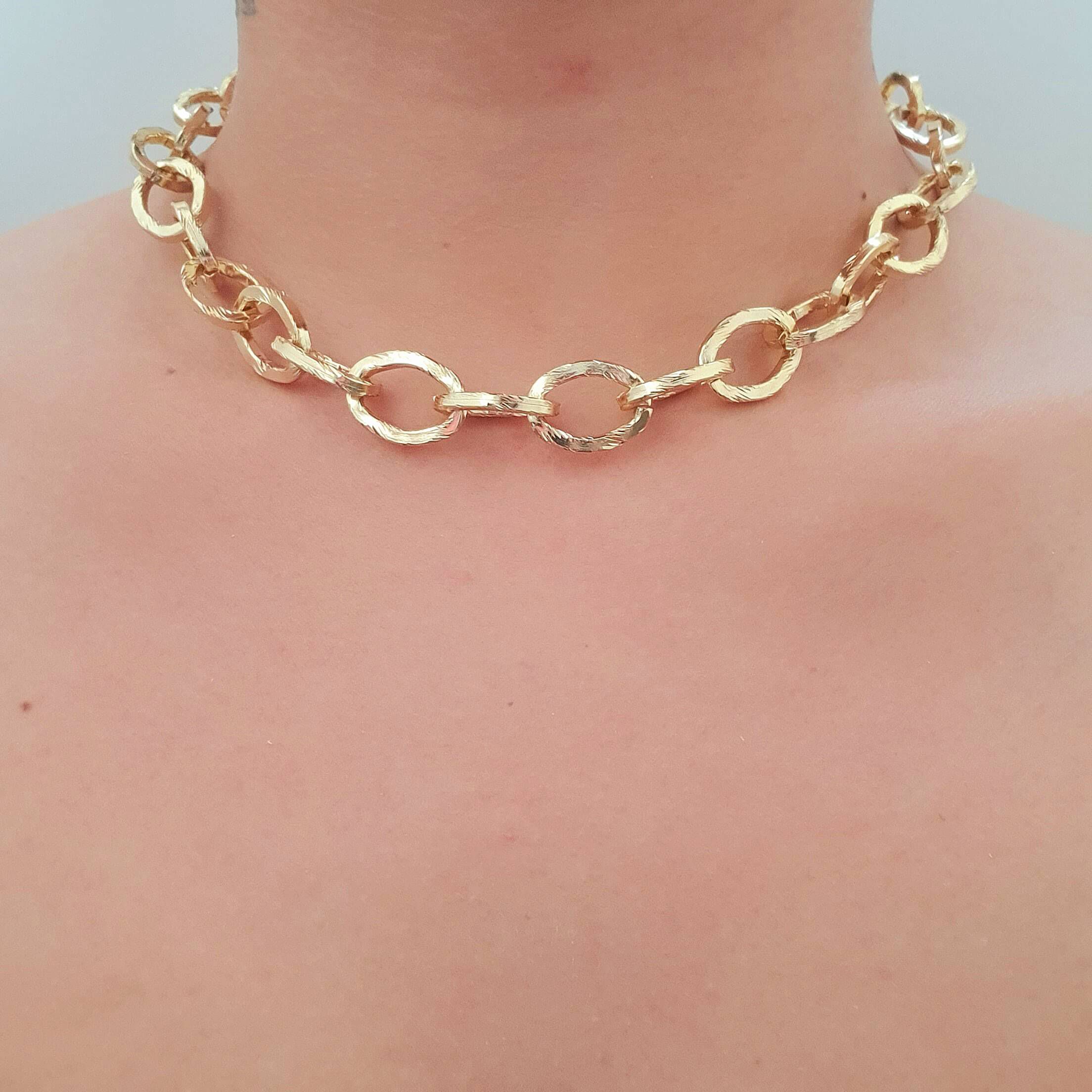 Colar Elos Folheado a Ouro 18K Texturizado - Chérie Bijoux