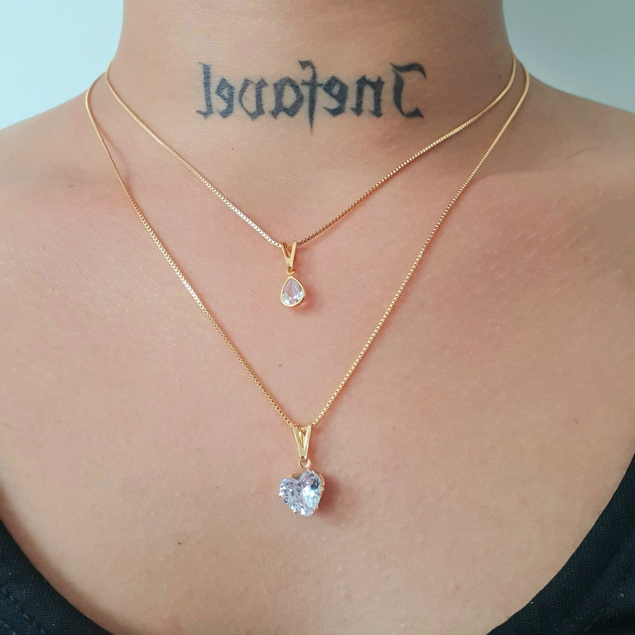 Colar Duplo Folheado a Ouro 18K Coração - Chérie Bijoux