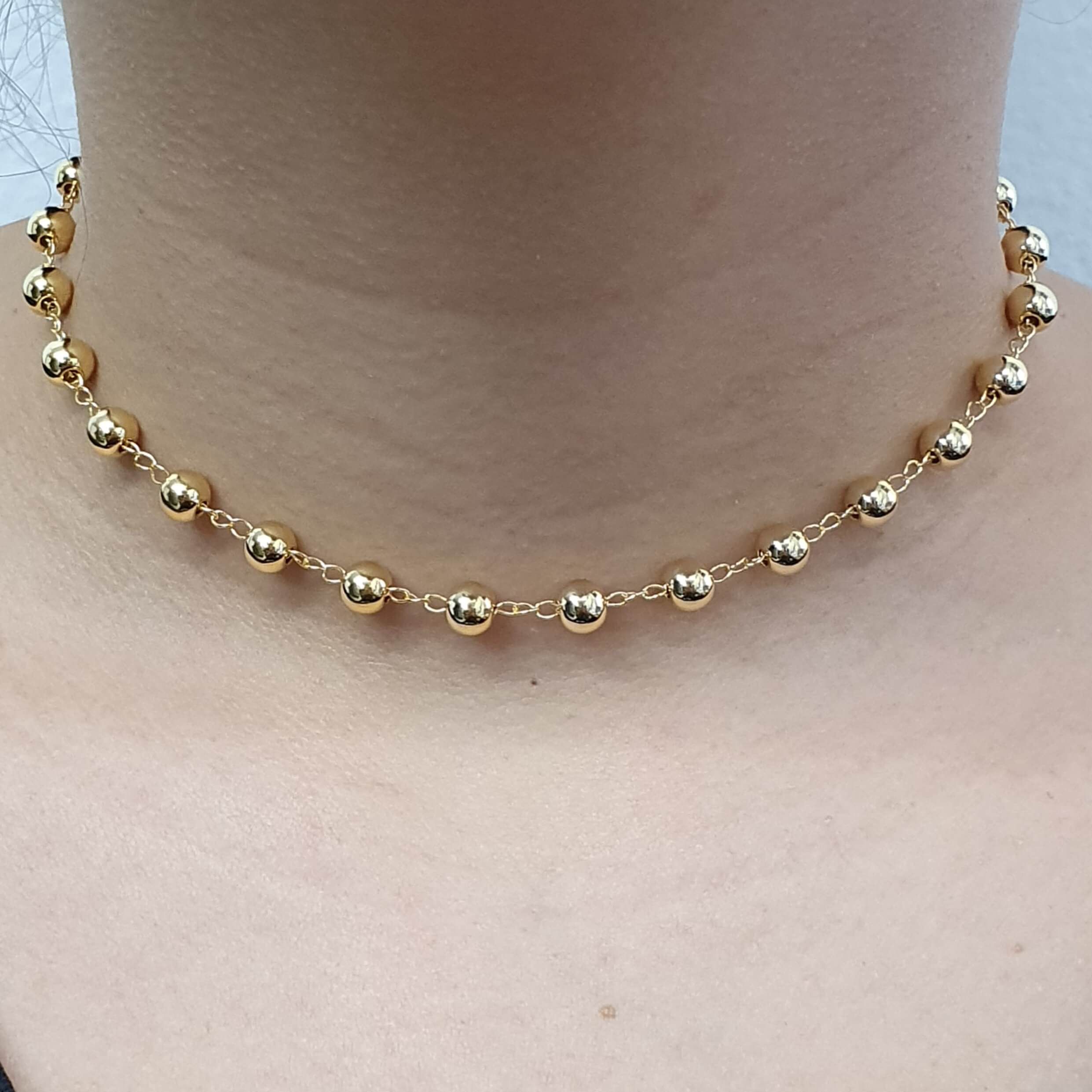 Colar Choker Folheado Dourado Esferas - Chérie Bijoux